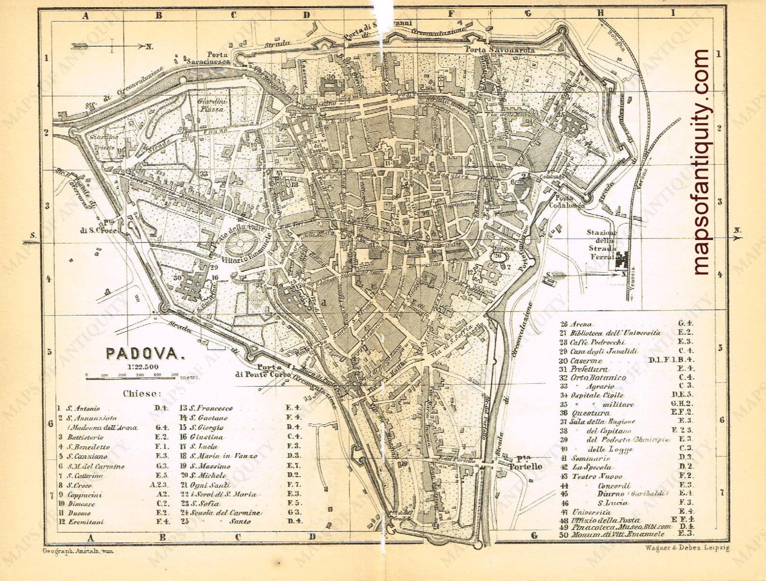 1886 - Padova Italy - Antique Map – Maps of Antiquity