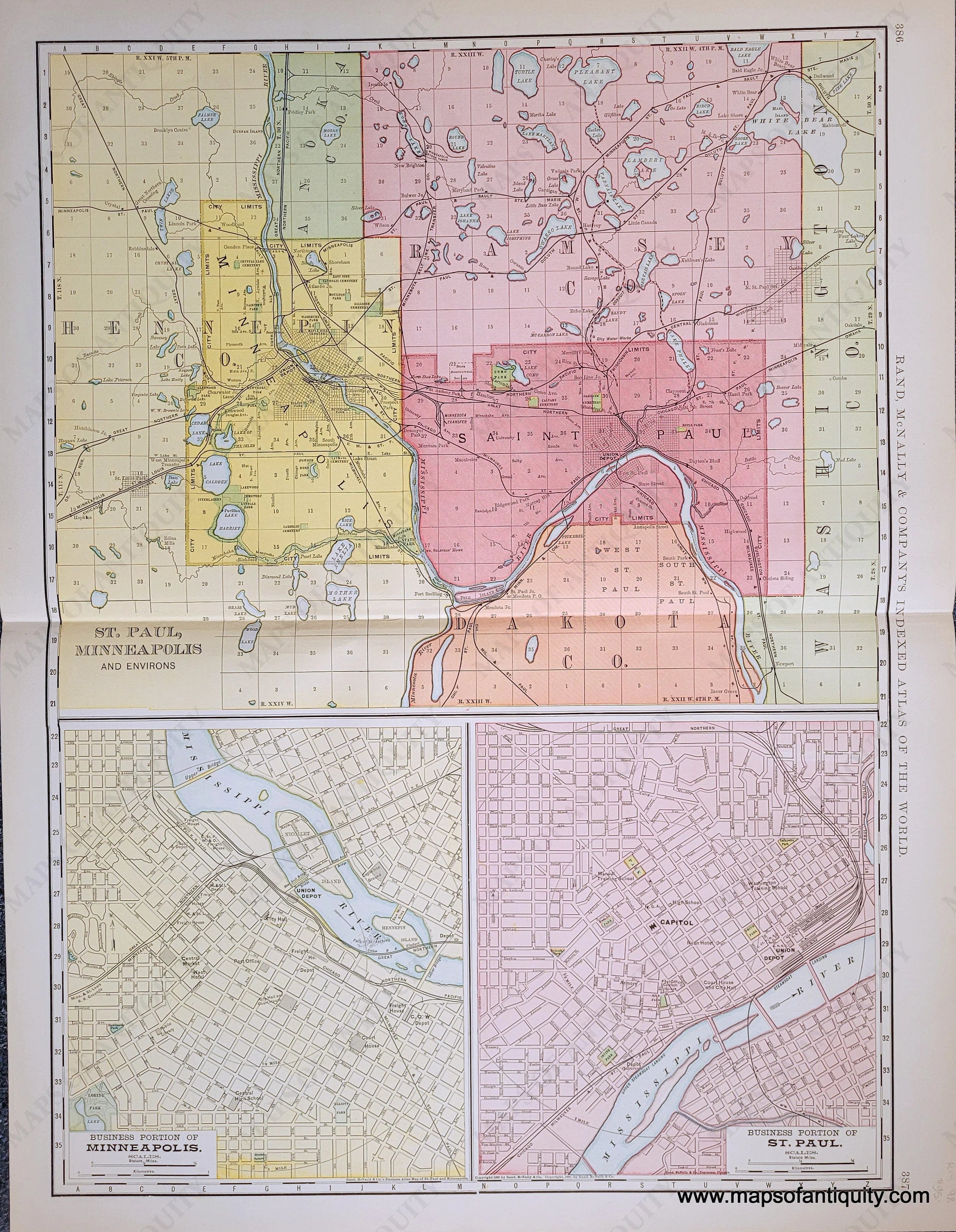 1898 Genuine Antique Map Minneapolis and St Paul – Maps of Antiquity