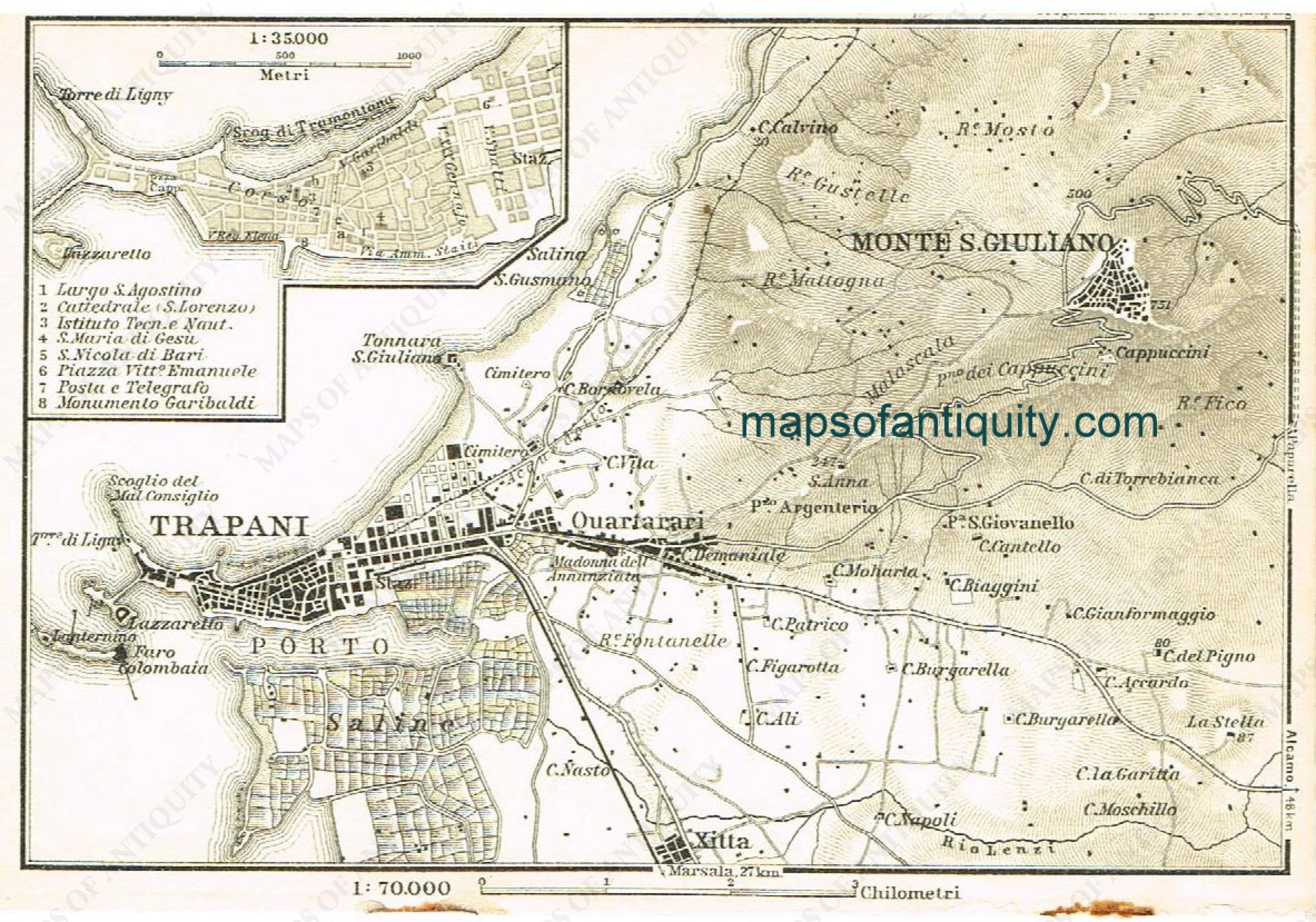 1886 - Trapani - Antique Map – Maps of Antiquity