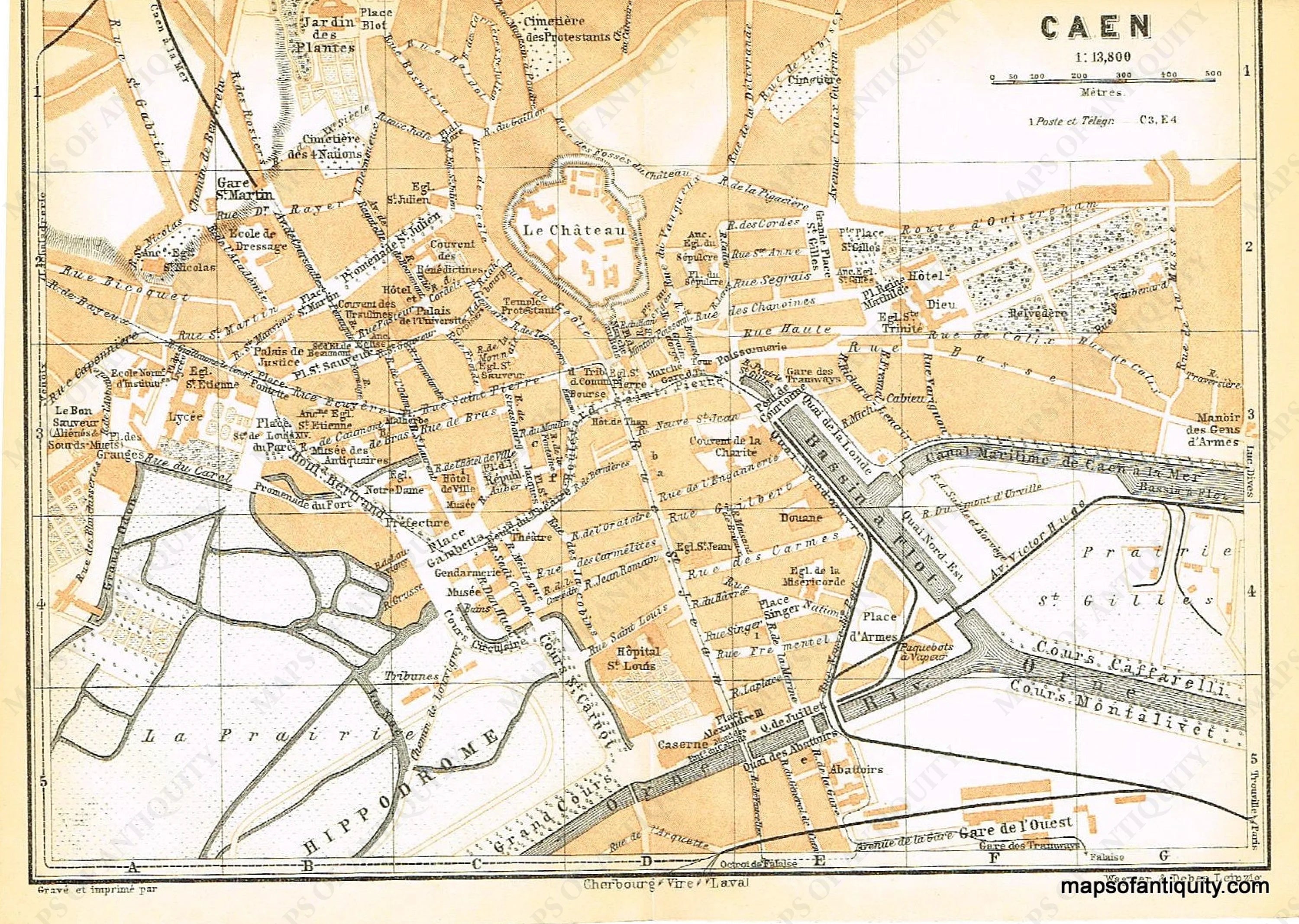 1909 - Caen, France - Antique Map – Maps of Antiquity