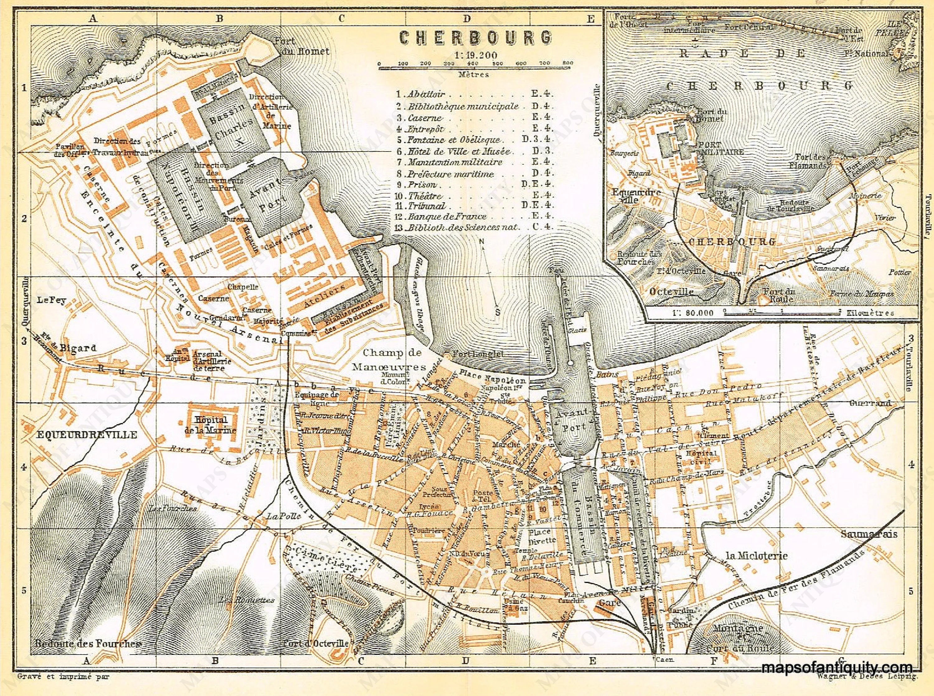 1909 - Cherbourg, France - Antique Map – Maps of Antiquity