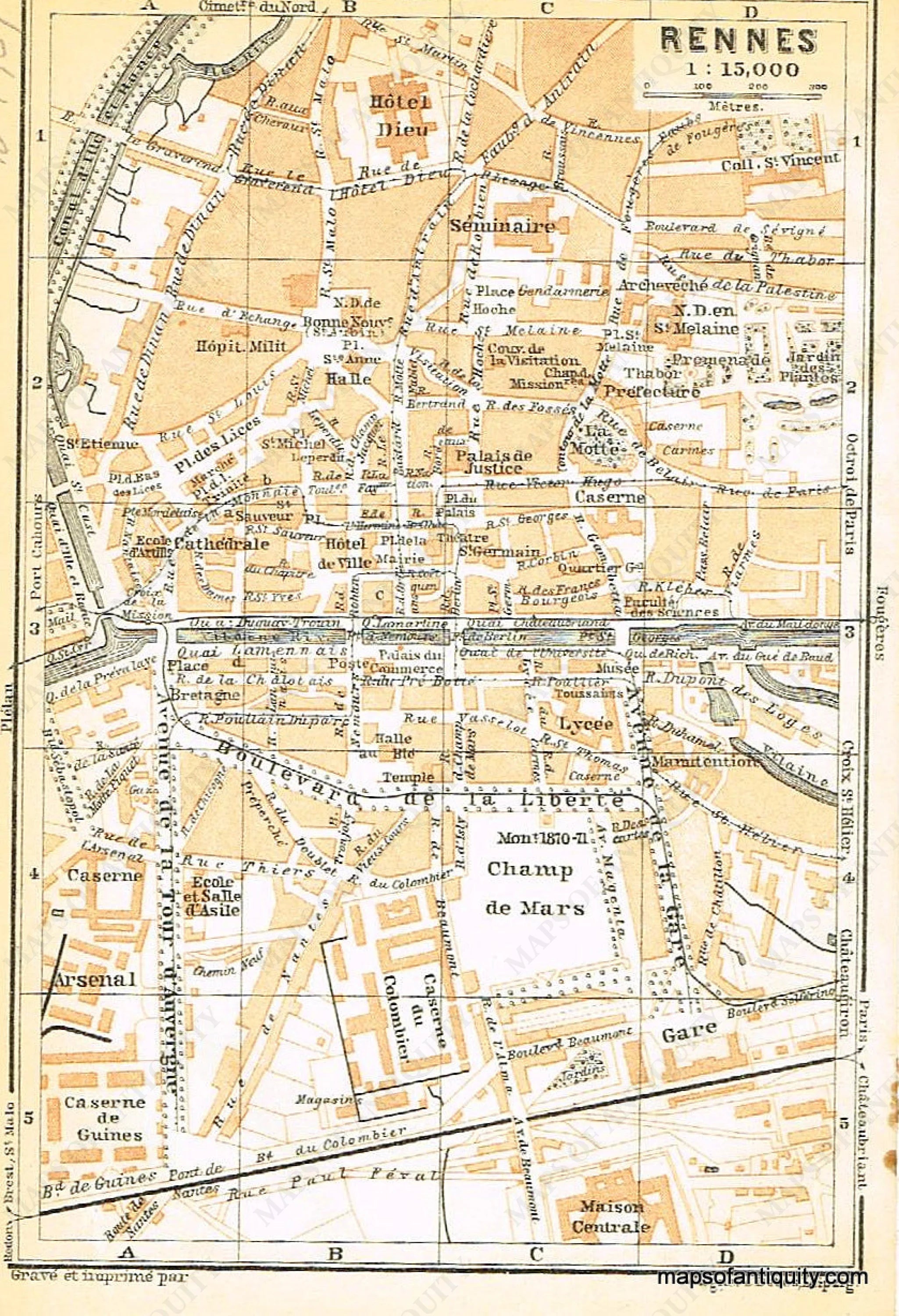 1909 - Rennes, France - Antique Map – Maps of Antiquity