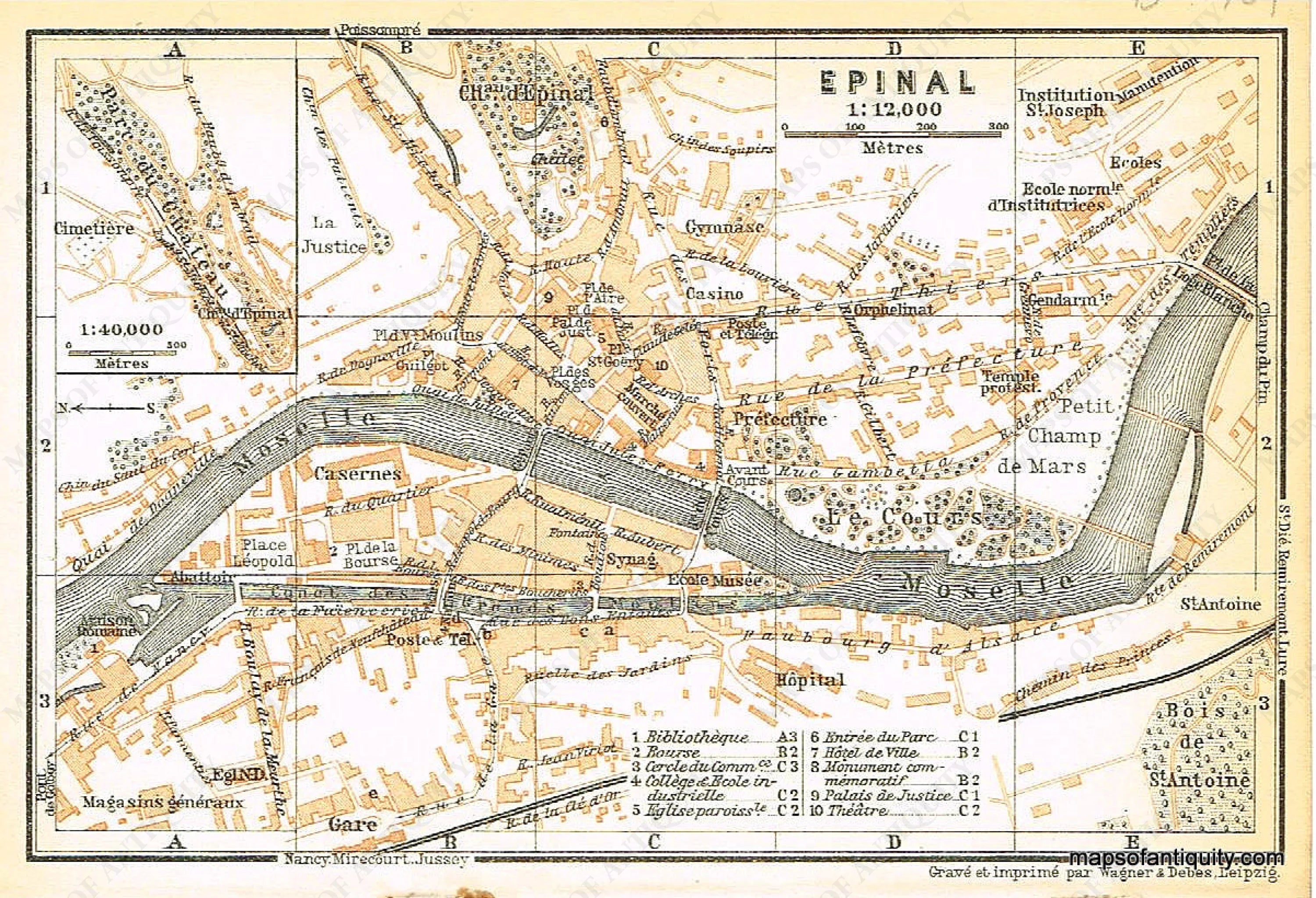 1909 - Epinal, France - Antique Map – Maps of Antiquity