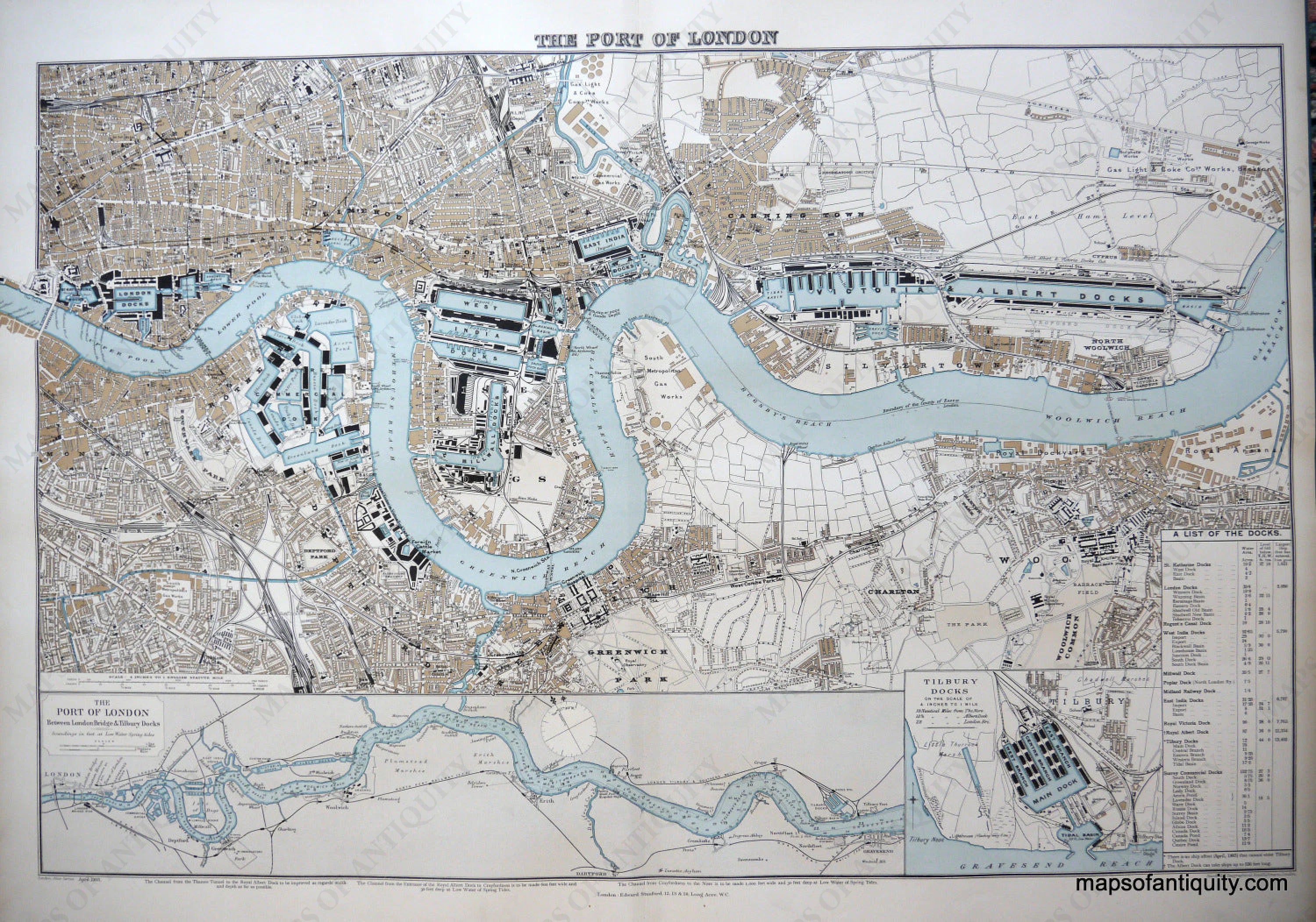 1904 - The Port of London ***SOLD*** - Antique Map – Maps of Antiquity