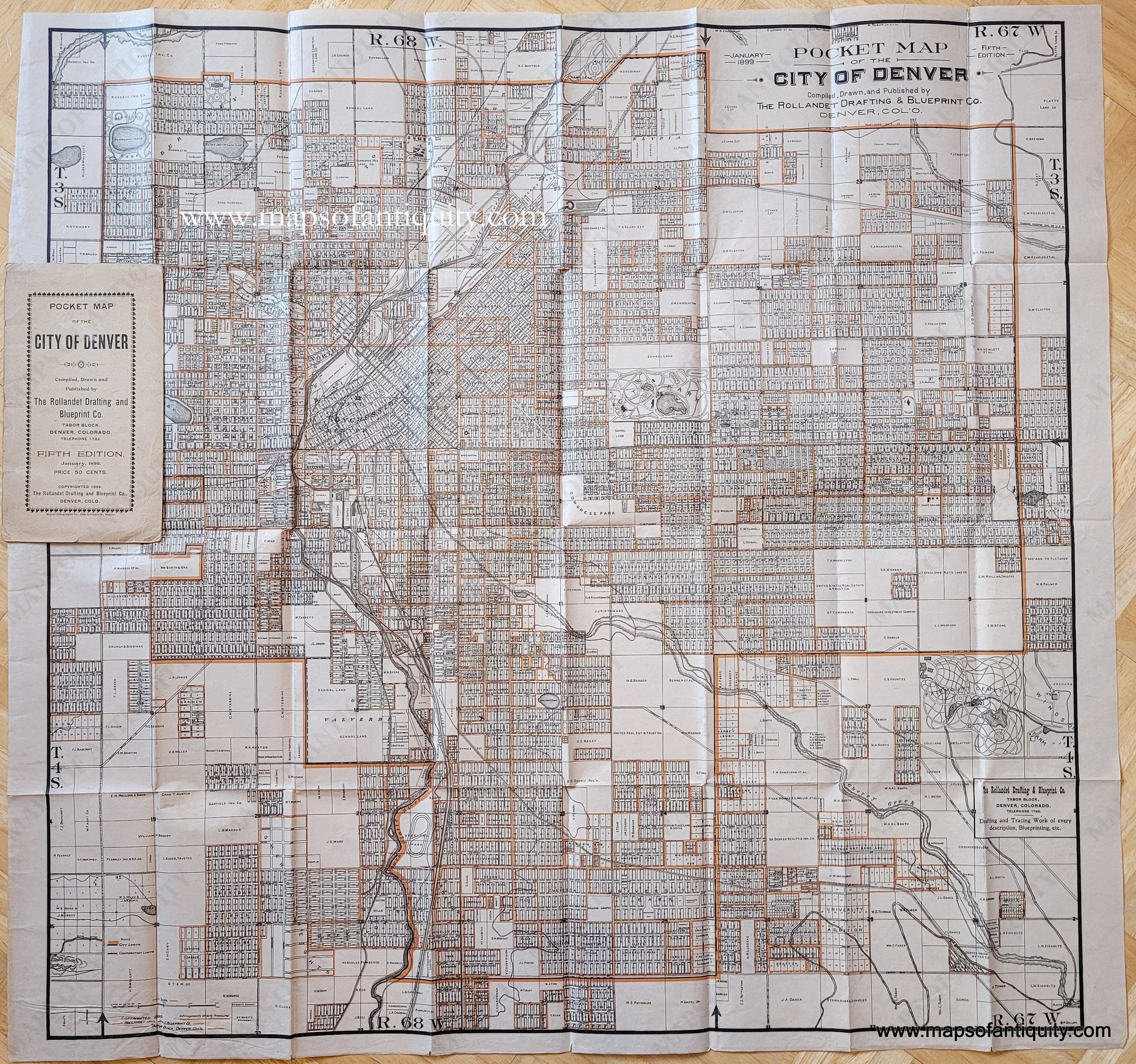 1899 - Pocket Map of the City of Denver (Fifth Edition) - Antique Map ...
