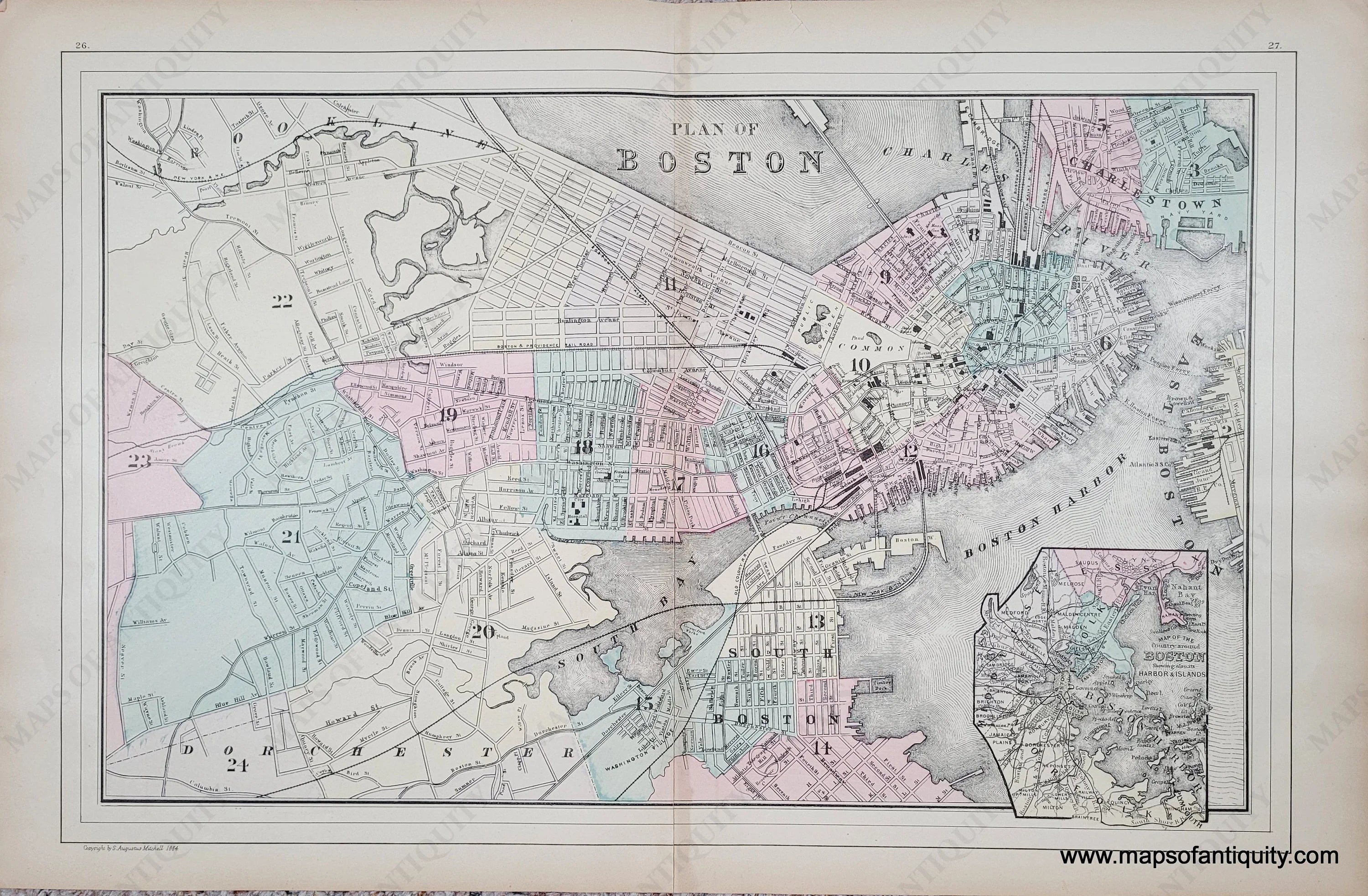 1884 - Plan of Boston - Antique Map – Maps of Antiquity