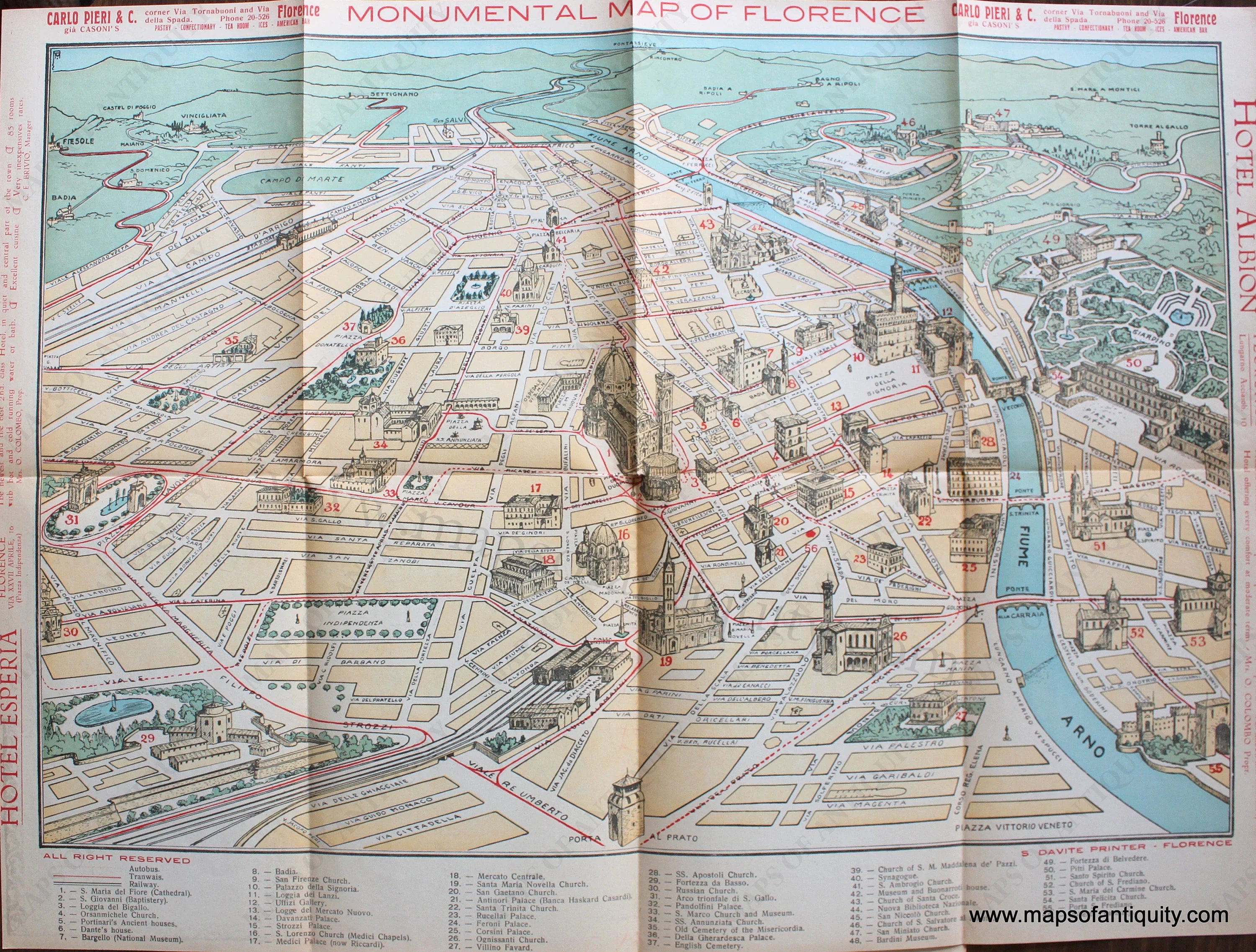 1932 - Monumental Map of Florence - Antique Map – Maps of Antiquity