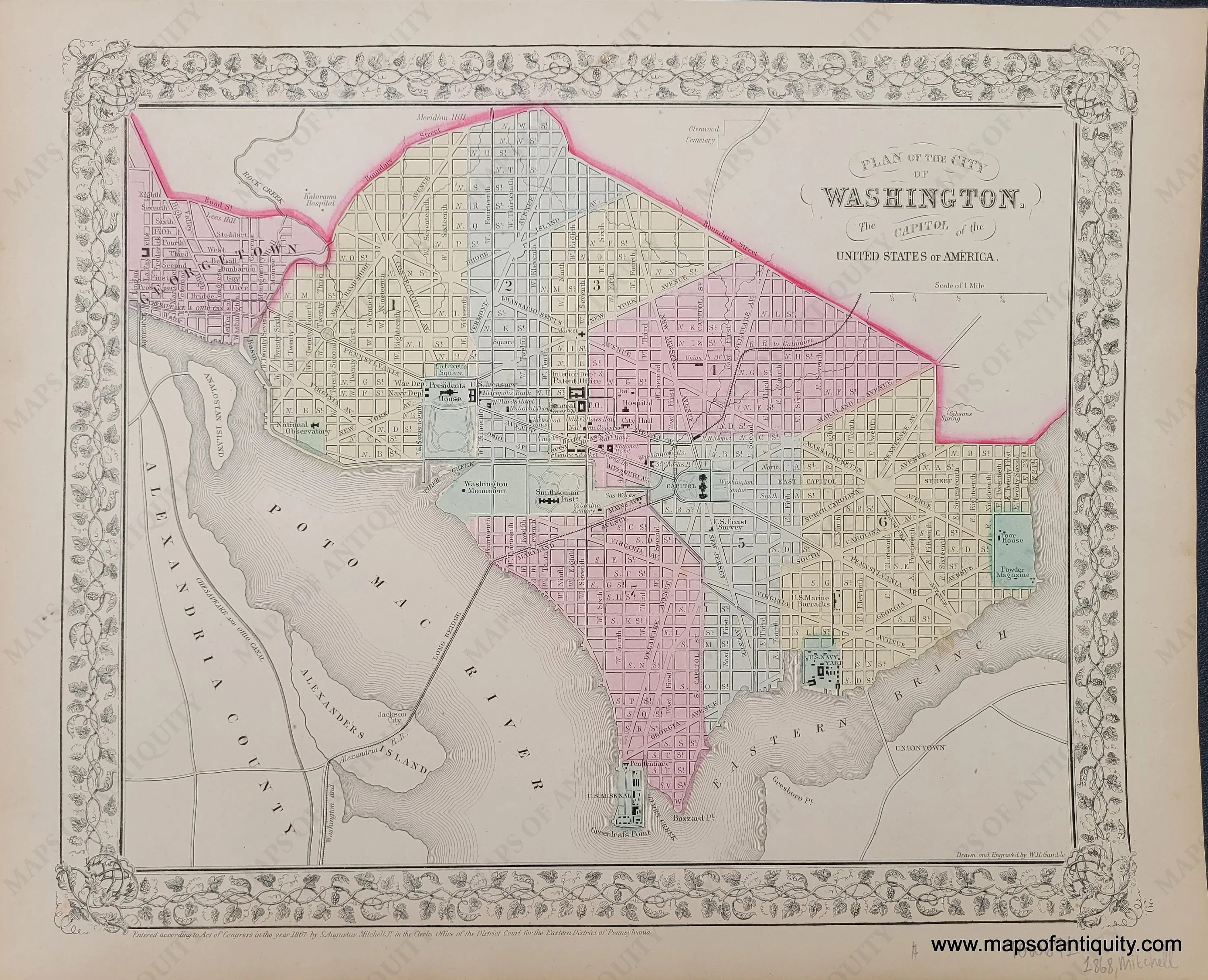 1868 - Plan of the City of Washington, The Capitol of the United State ...