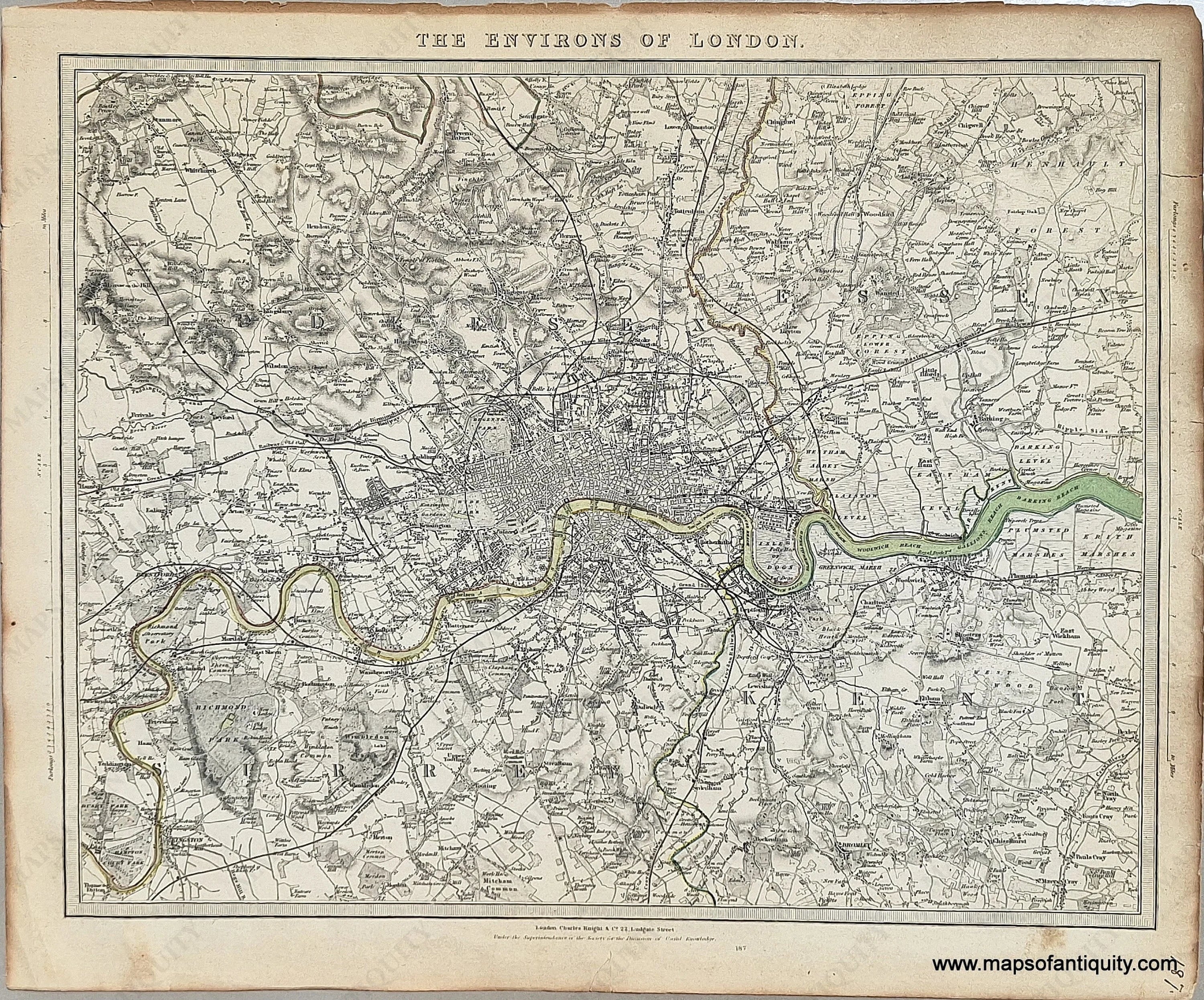 1850 Genuine Antique Map The Environs of London – Maps of Antiquity