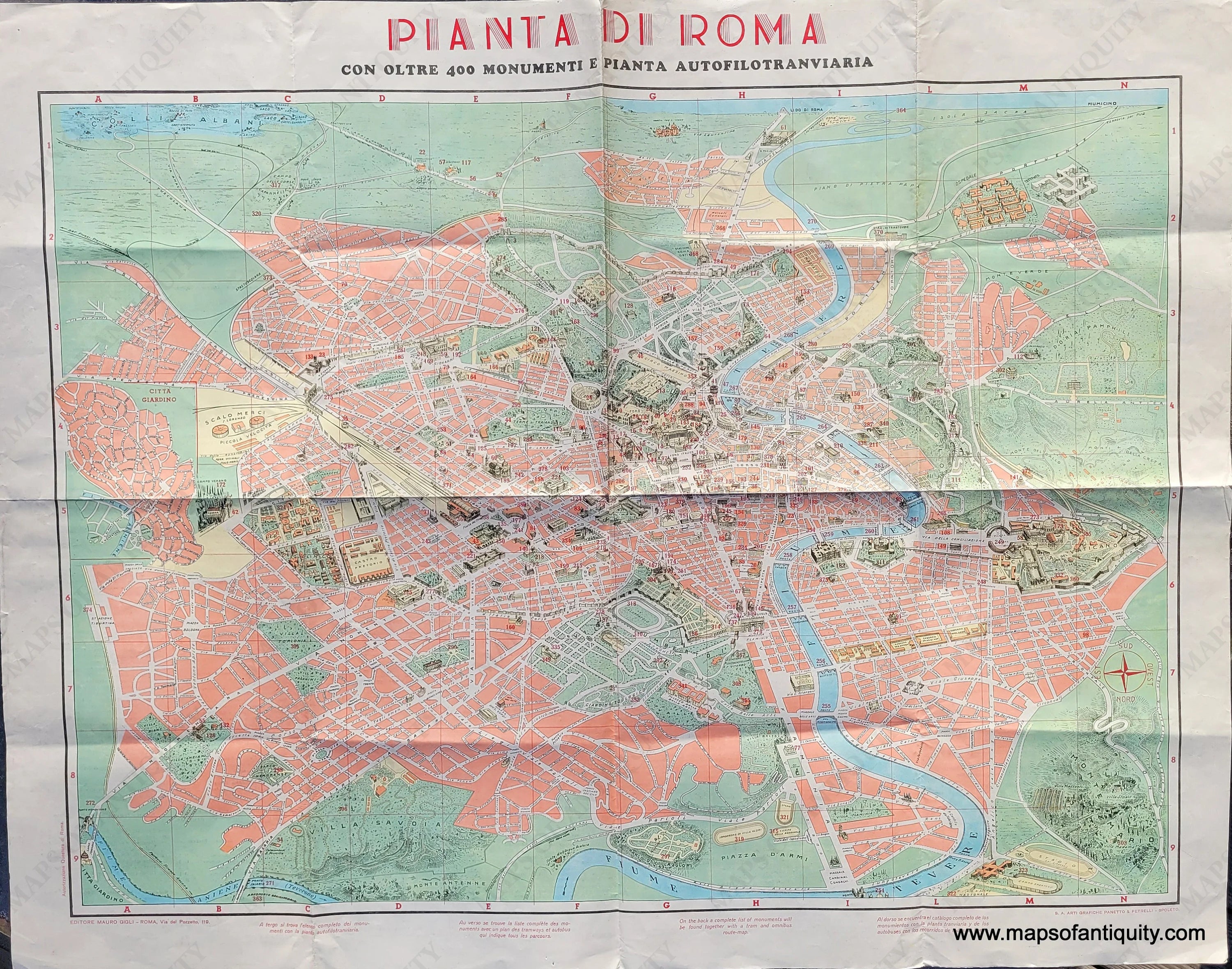 Wall Map Of Rome Italy Vintage Map Of Rome Roma Italy 1930 Old Map Of
