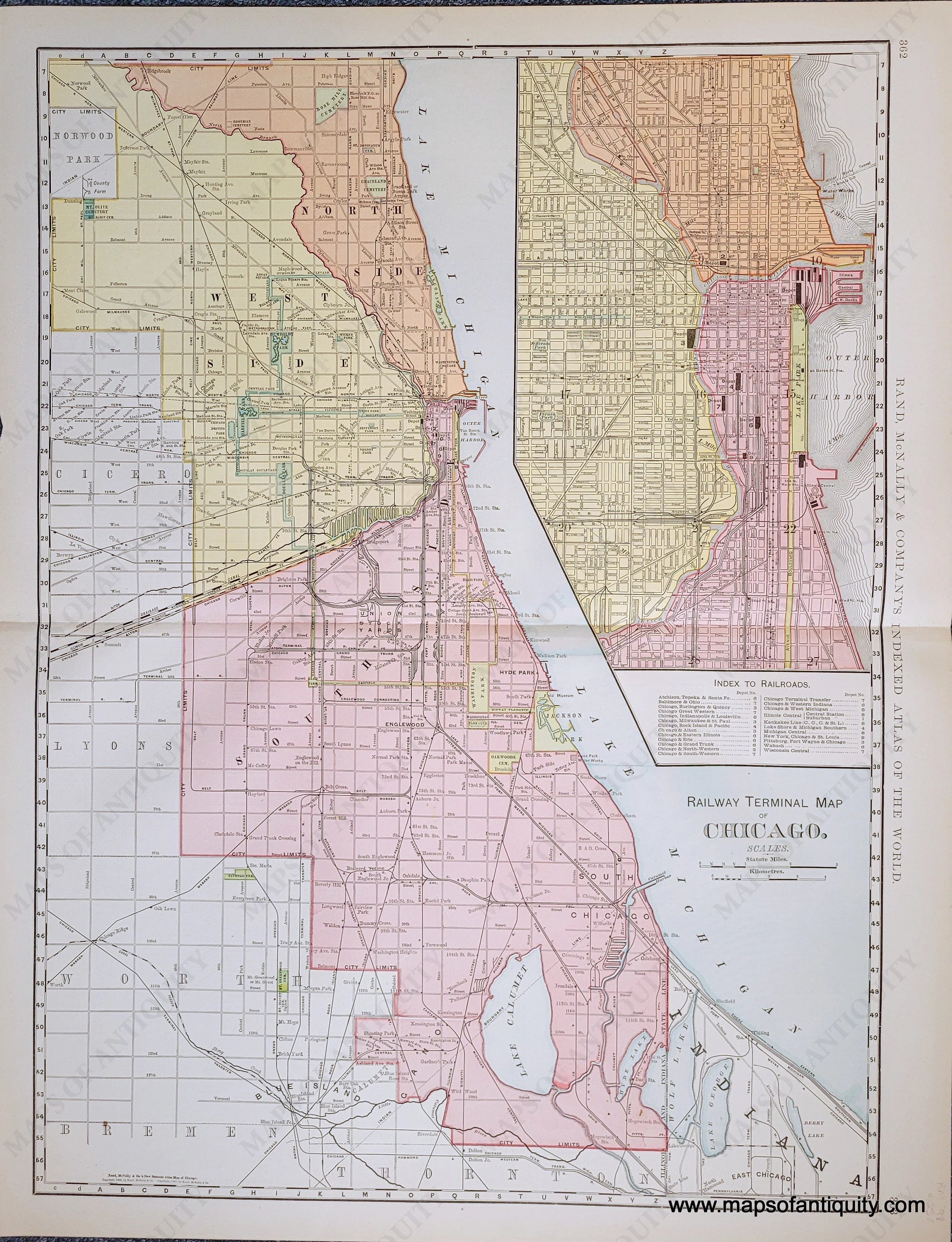 1898 Genuine Antique Map Railway Terminal Map of Chicago – Maps of ...