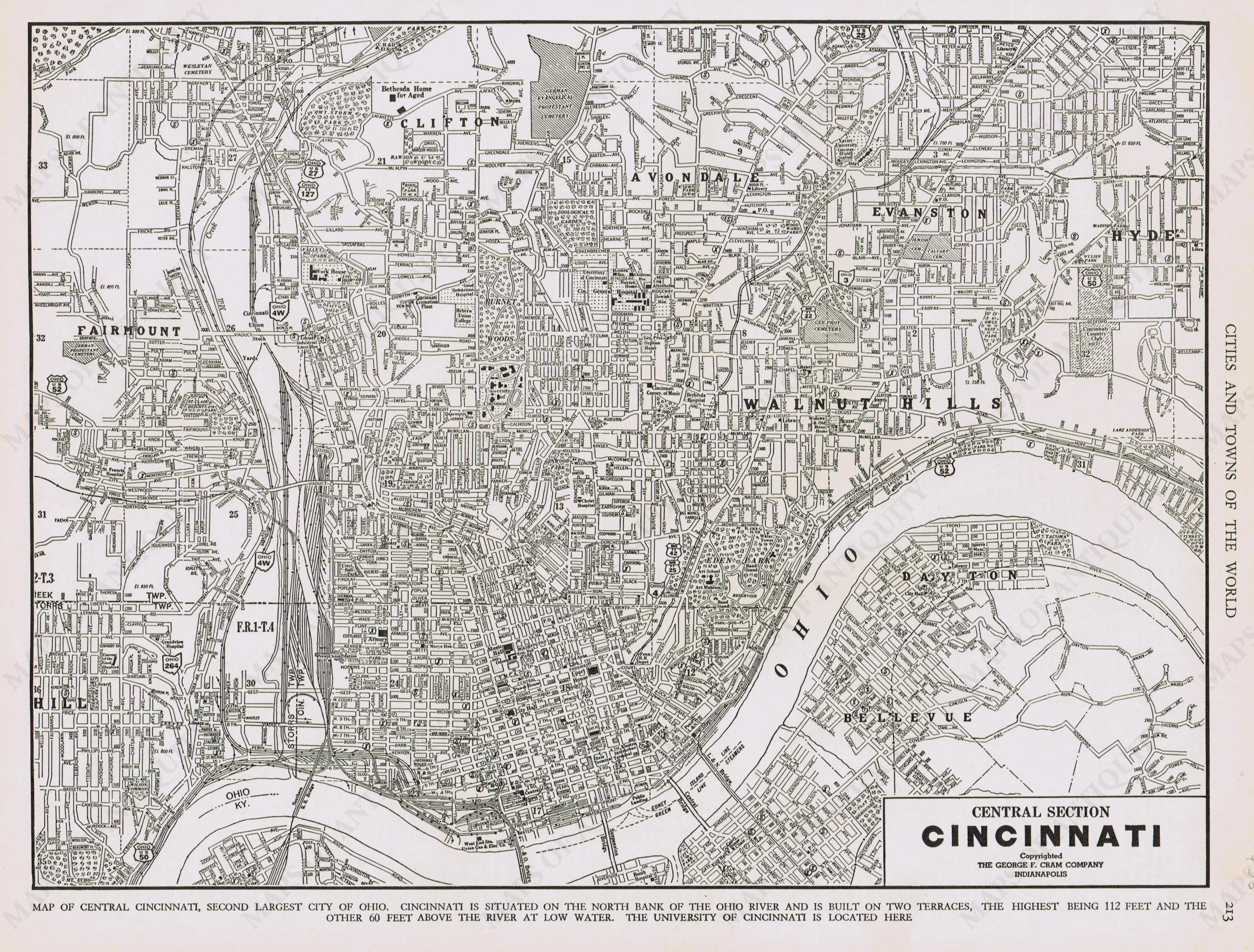 1940 Genuine Antique Map Central Section, Cincinnati (Ohio) – Maps of ...