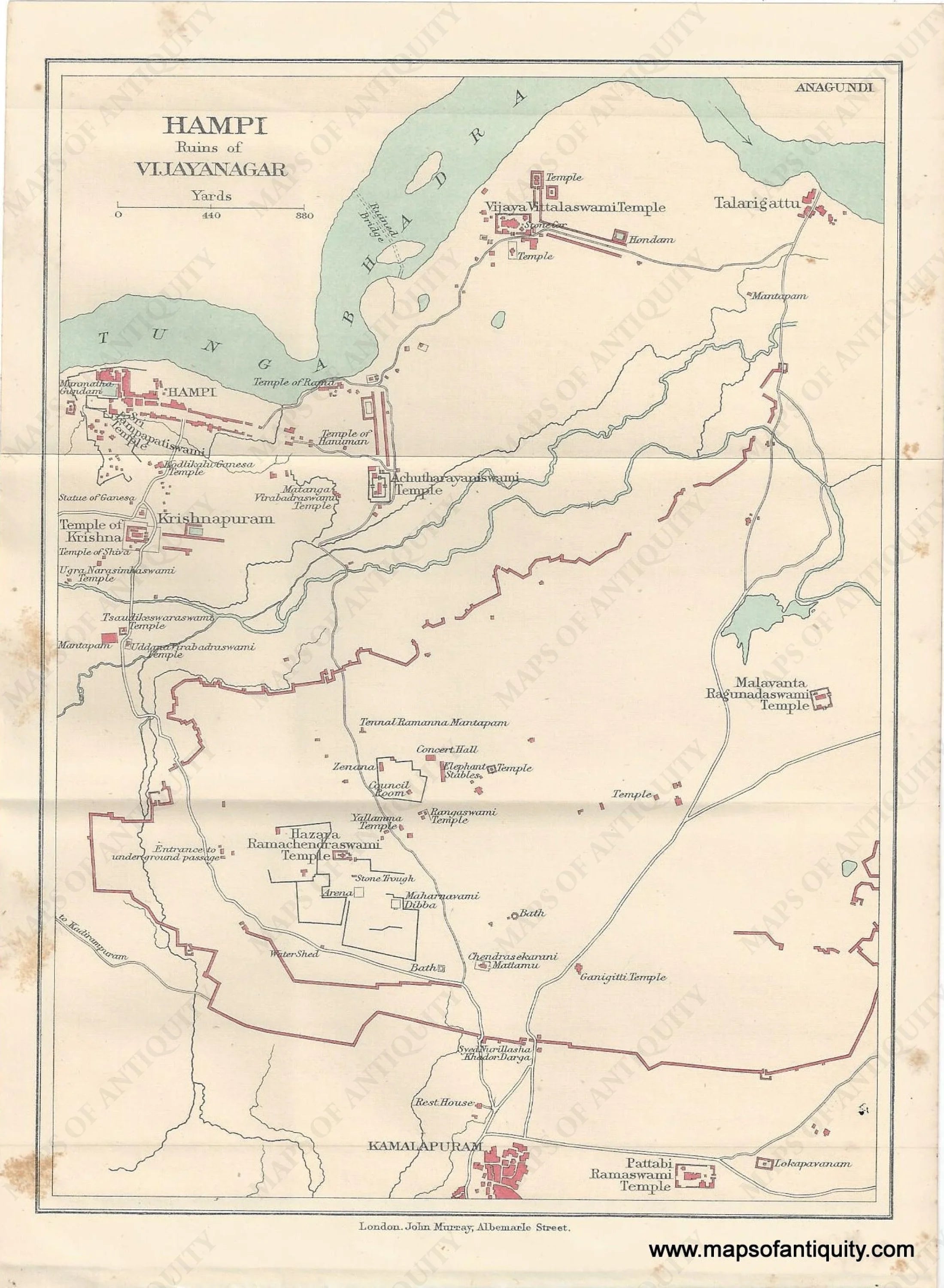 1910 Genuine Antique Map Hampi, Ruins of Vijayanagar (India) – Maps of ...