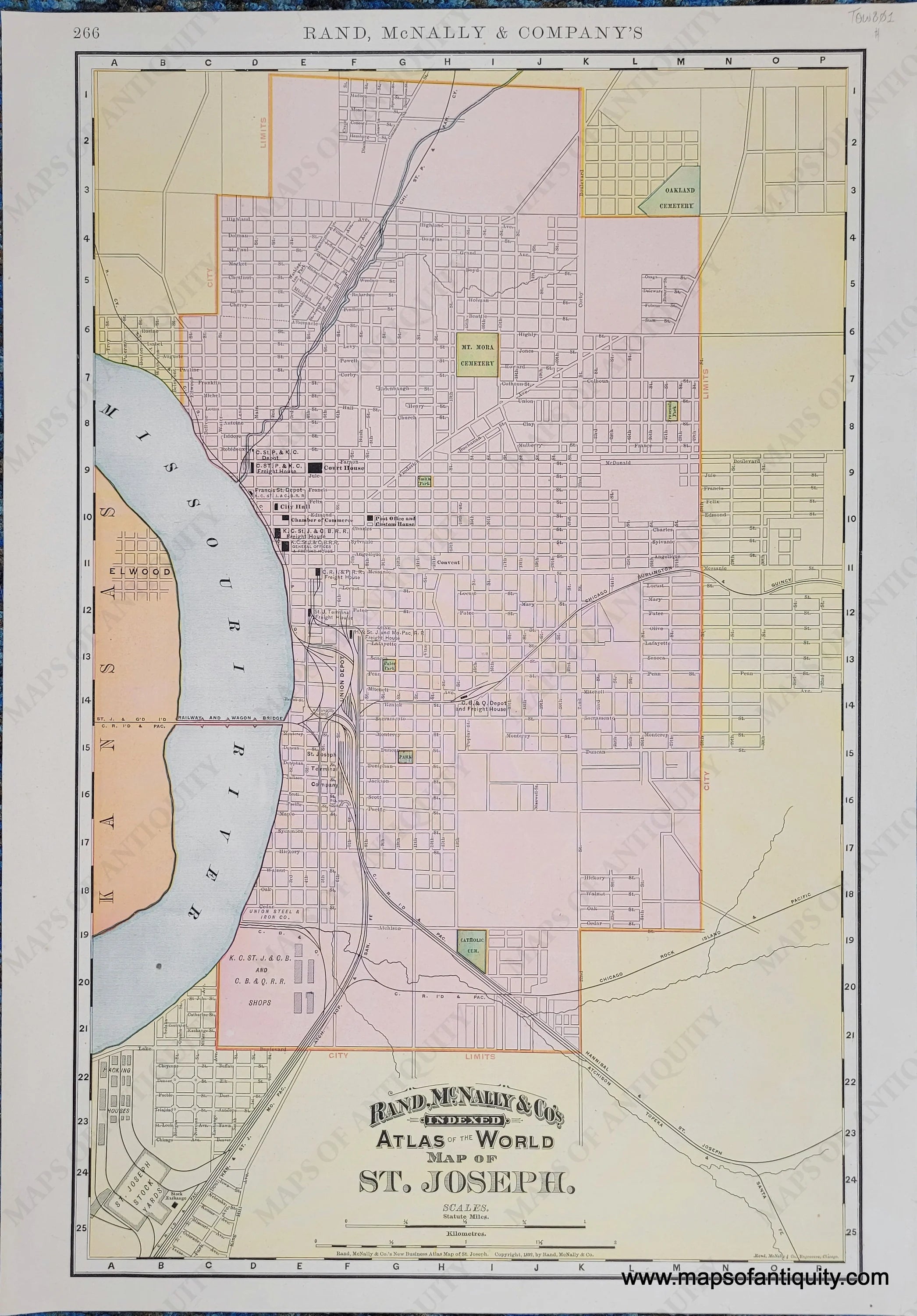 1892 Genuine Antique Map Rand, McNally & Co.'s Indexed Atlas of the ...