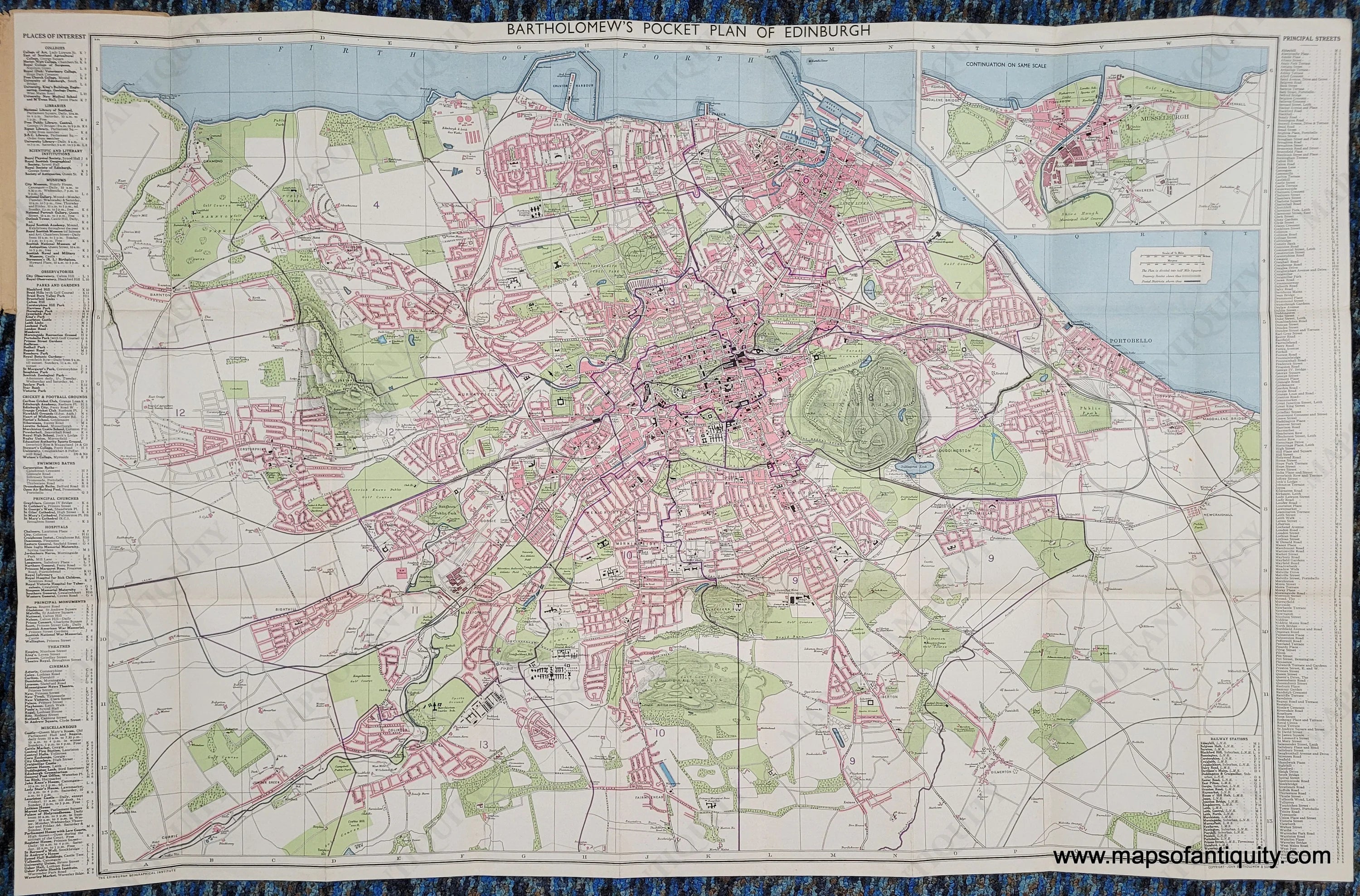 1930s Genuine Antique Map Bartholomew's Pocket Plan of Edinburgh – Maps ...