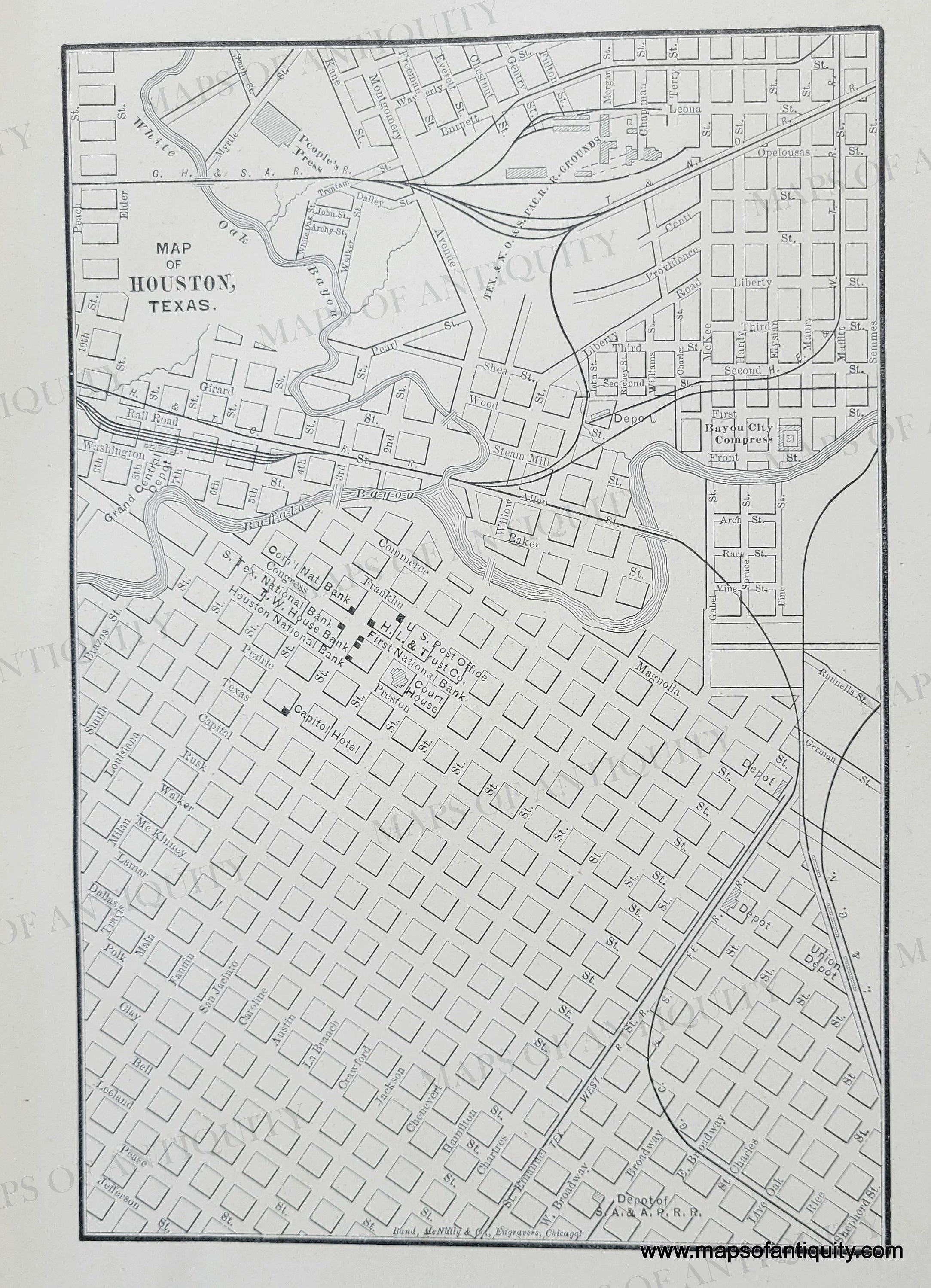 1892 Genuine Antique Map Map of Houston, Texas – Maps of Antiquity