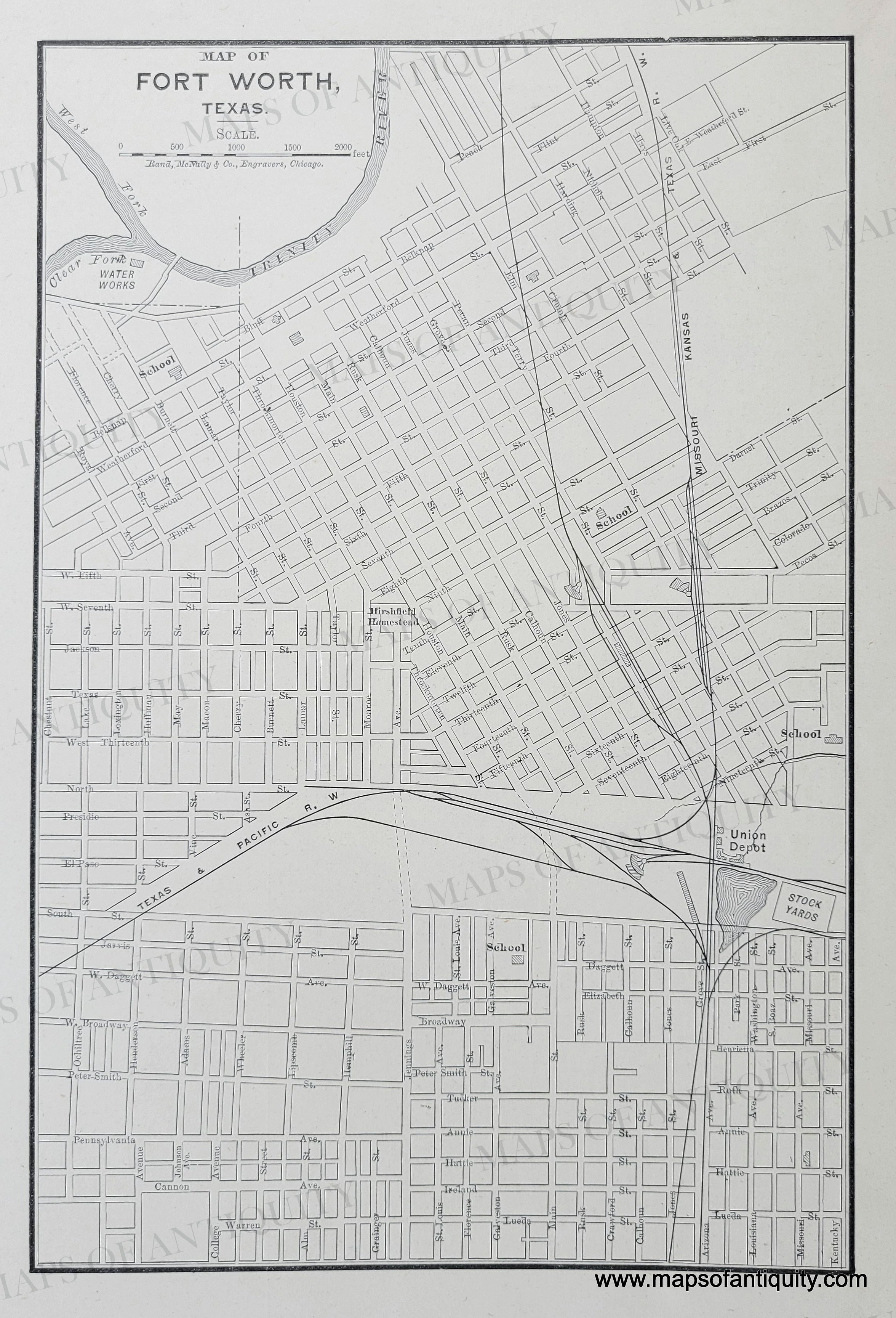 1892 Genuine Antique Map Map of Fort Worth, Texas – Maps of Antiquity