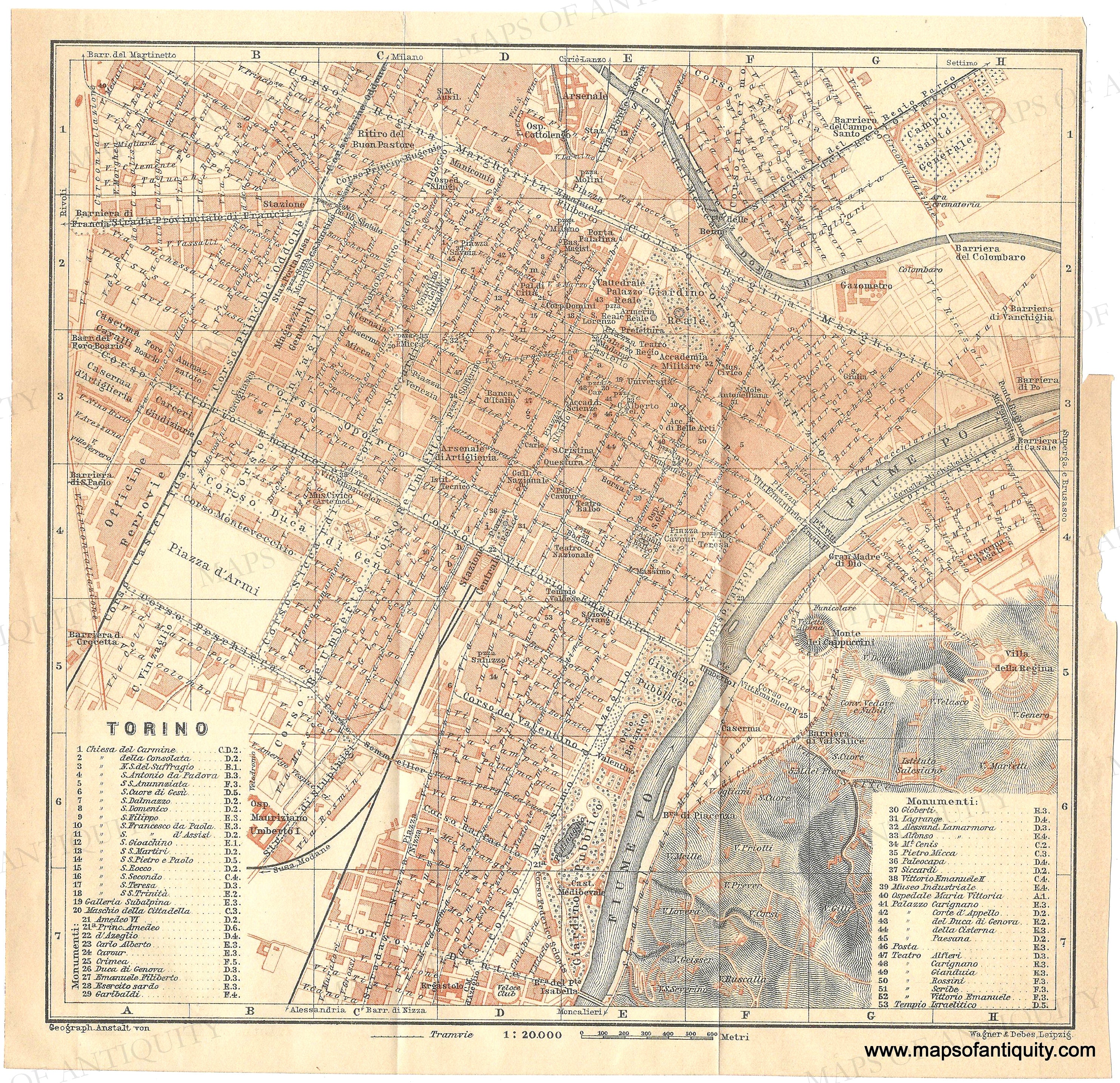 1906 - Torino (Turin, Italy) - Antique Map – Maps of Antiquity