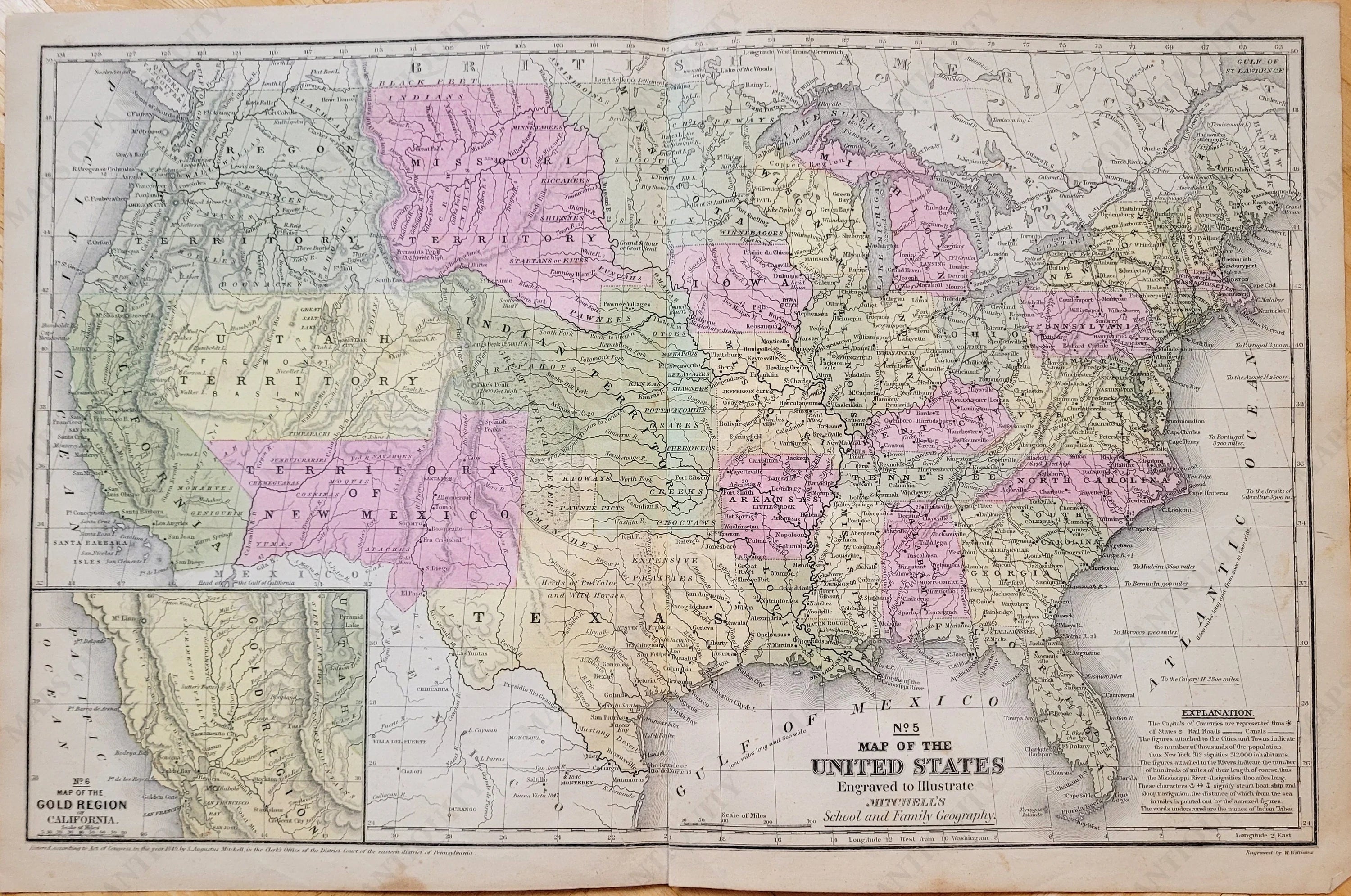 1851 - No. 5 Map of the United States Engraved to Illustrate Mitchell ...