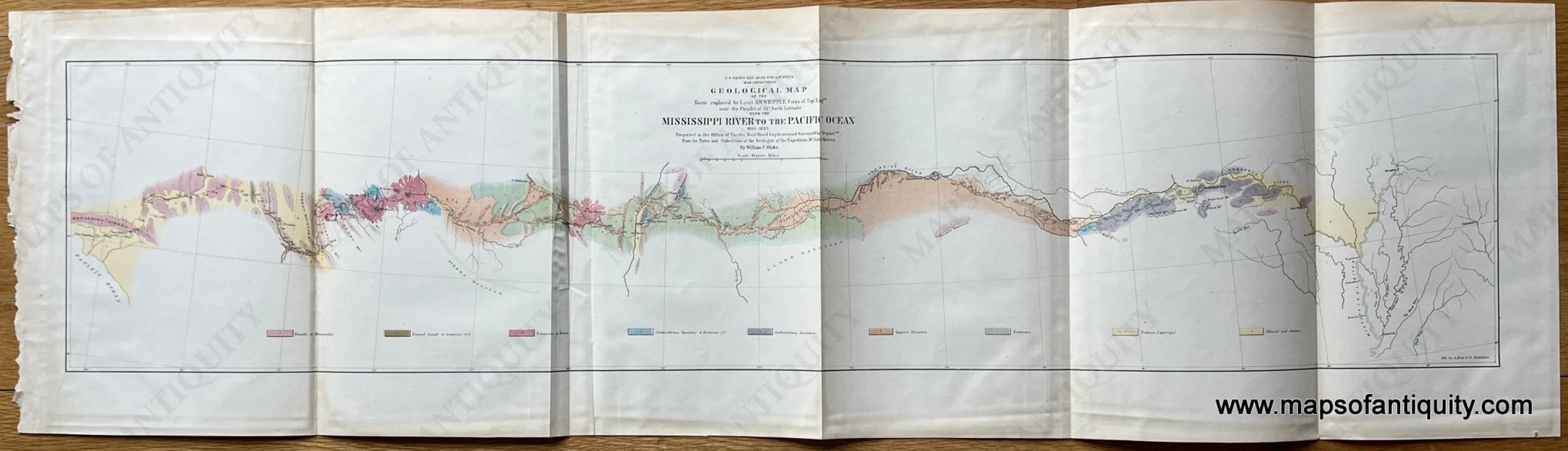 1854 - Geological Map of the Route explored by Lieut. A. W. Whipple, f ...
