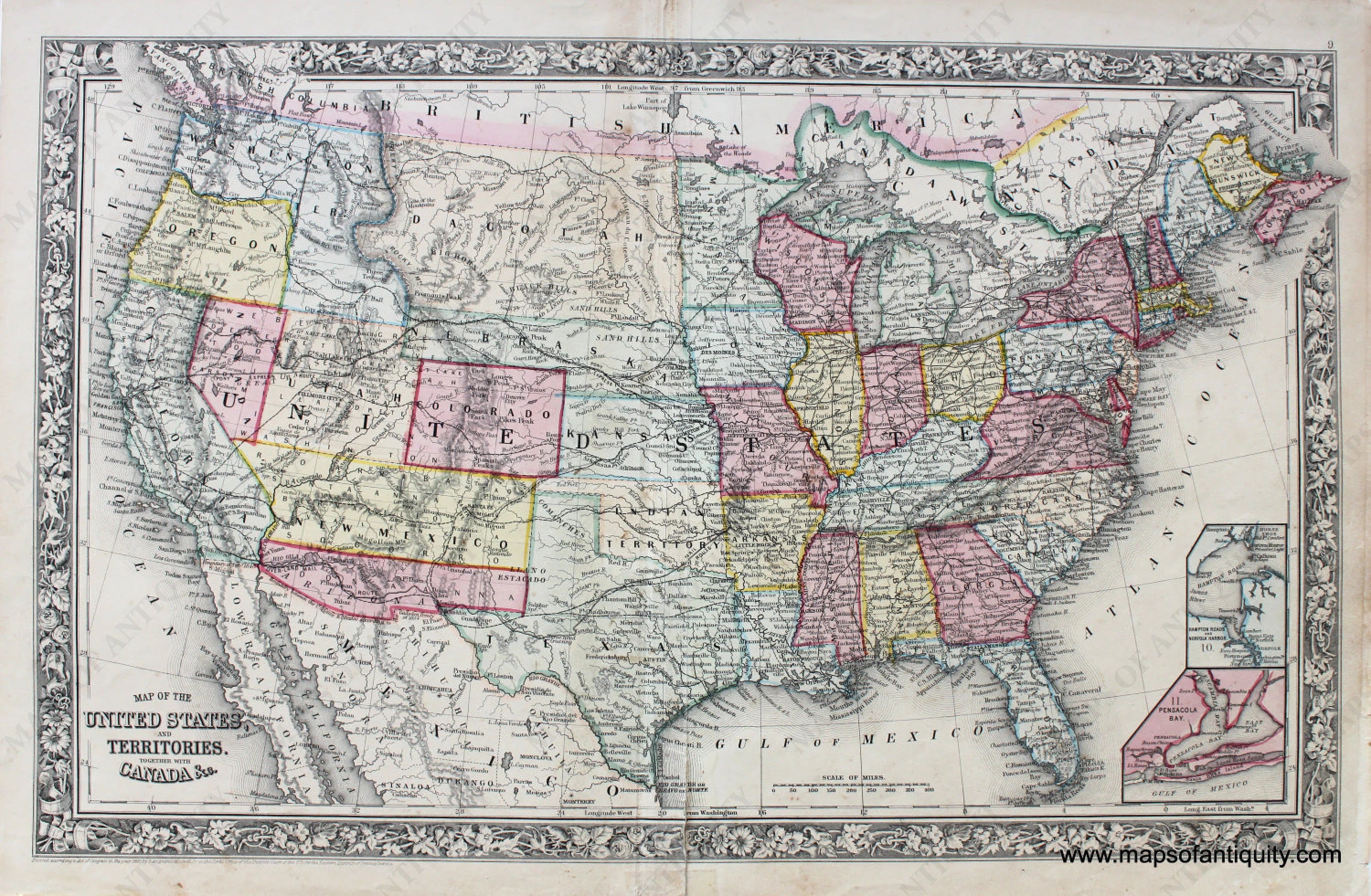 1862 - Map of the United States and Territories. Together with Canada ...