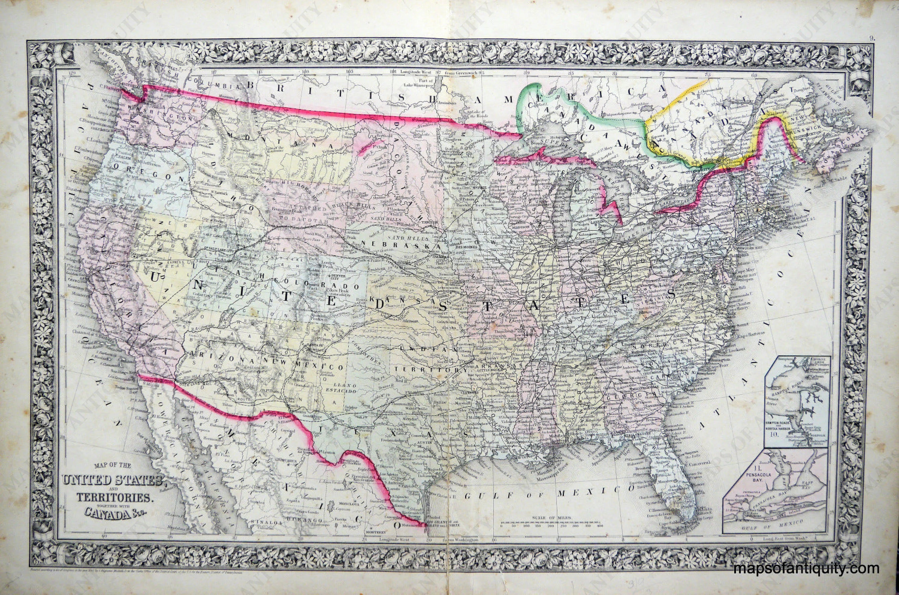 1866 - Map of the United States and Territories. Together with Canada ...