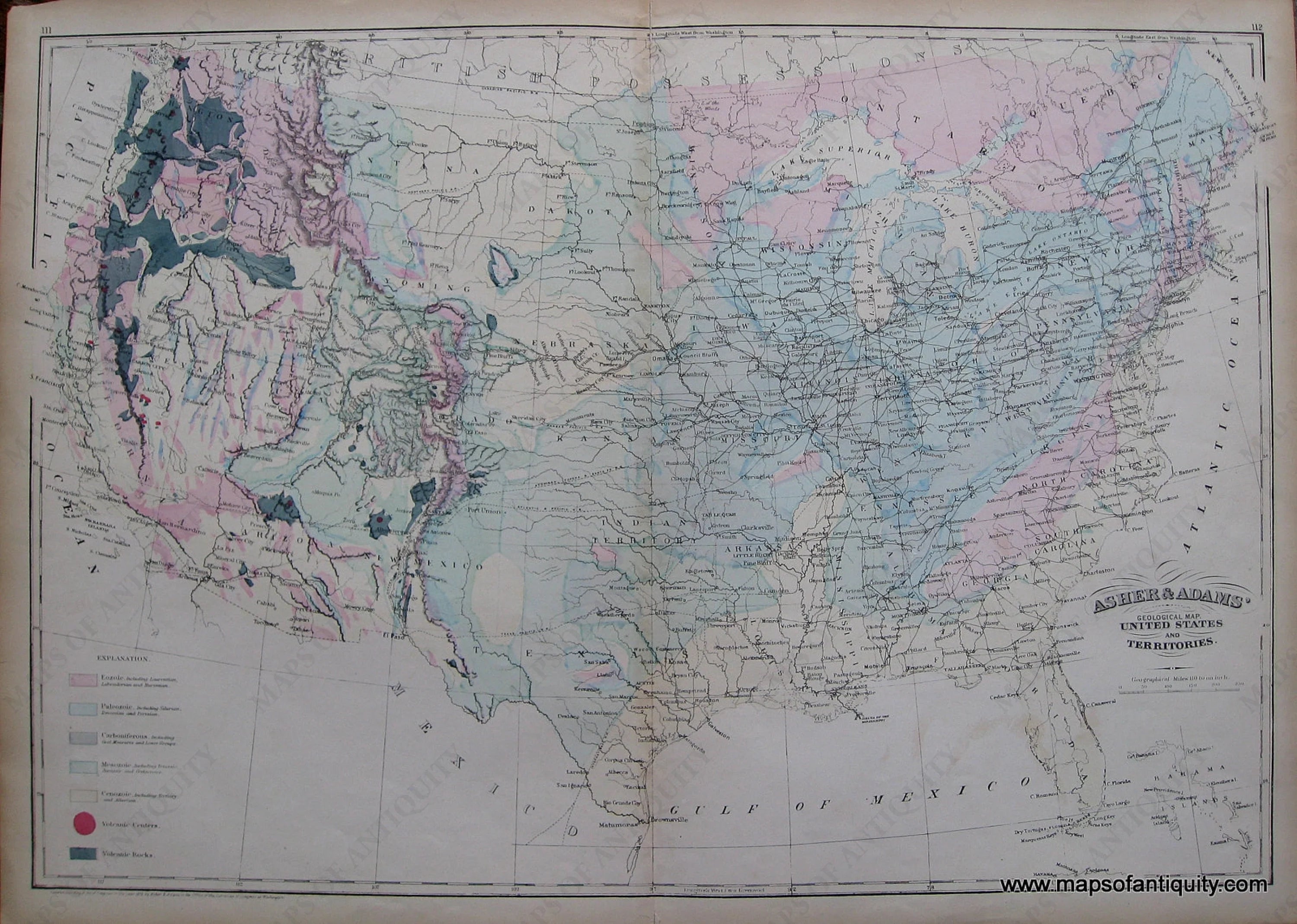 1872 - Asher and Adams' Geological Map, United States and Territories ...