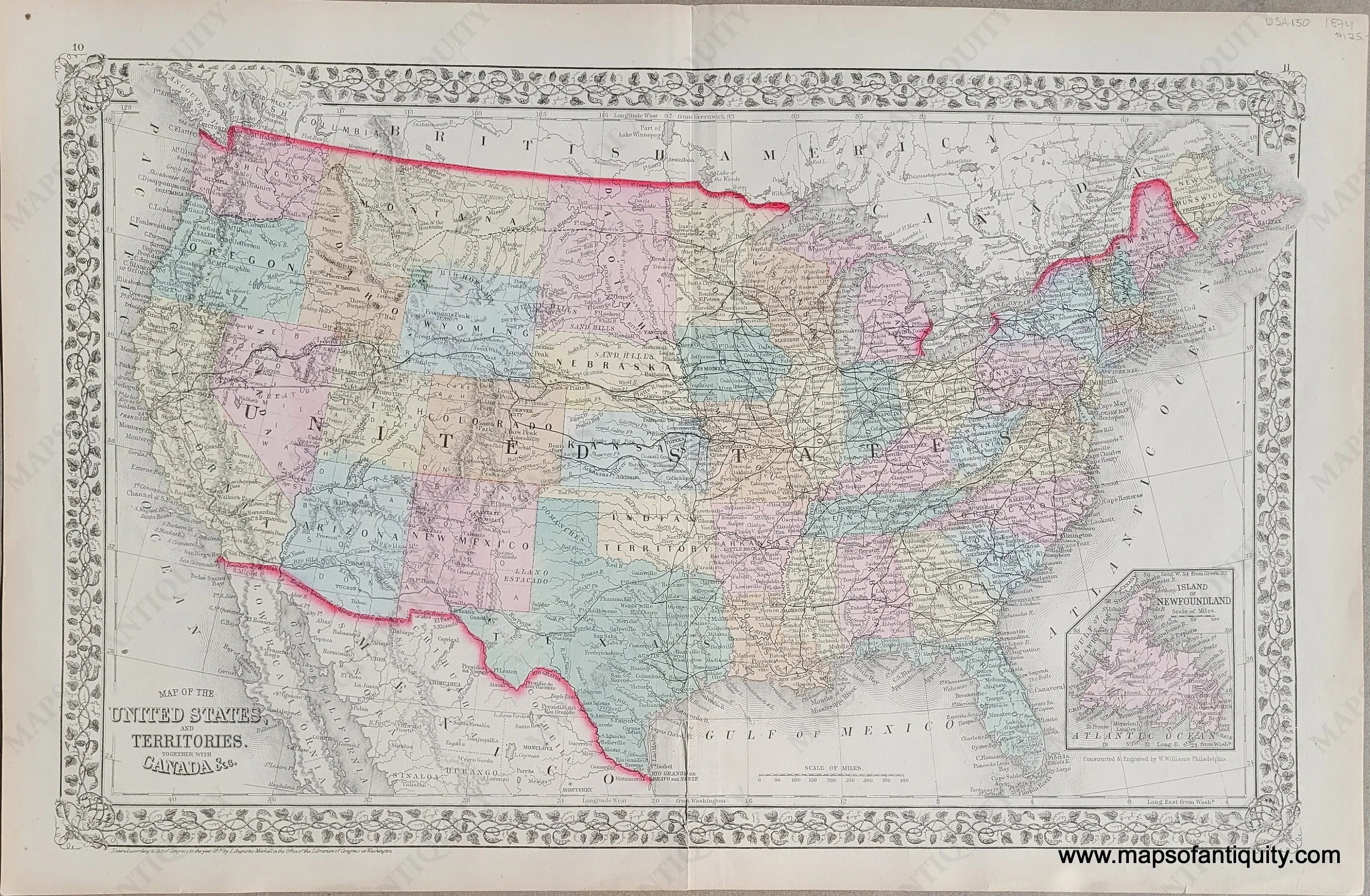 1874 - Map of the United States and Territories together with Canada ...