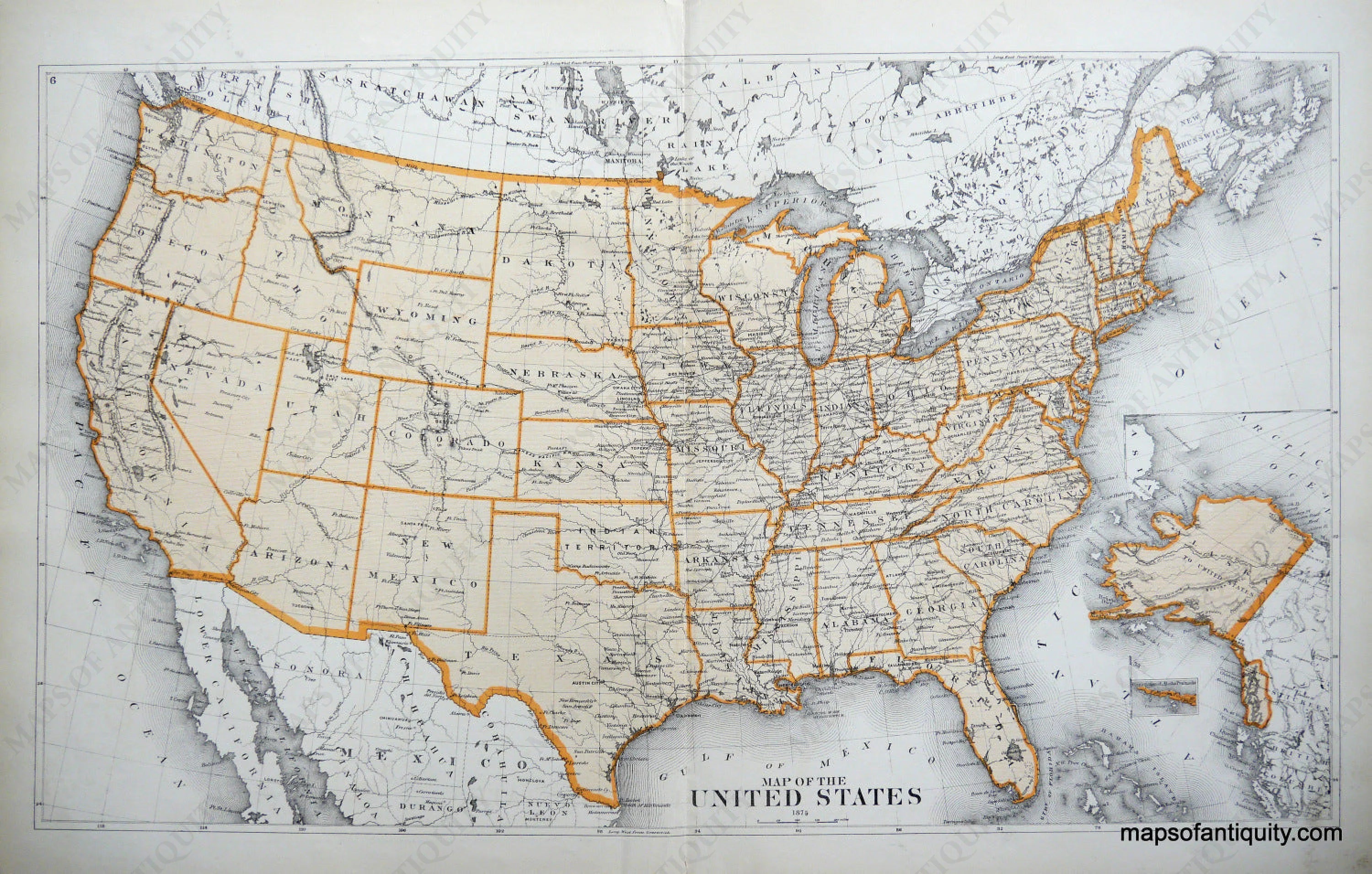 1875 - Map of the United States - Antique Map – Maps of Antiquity
