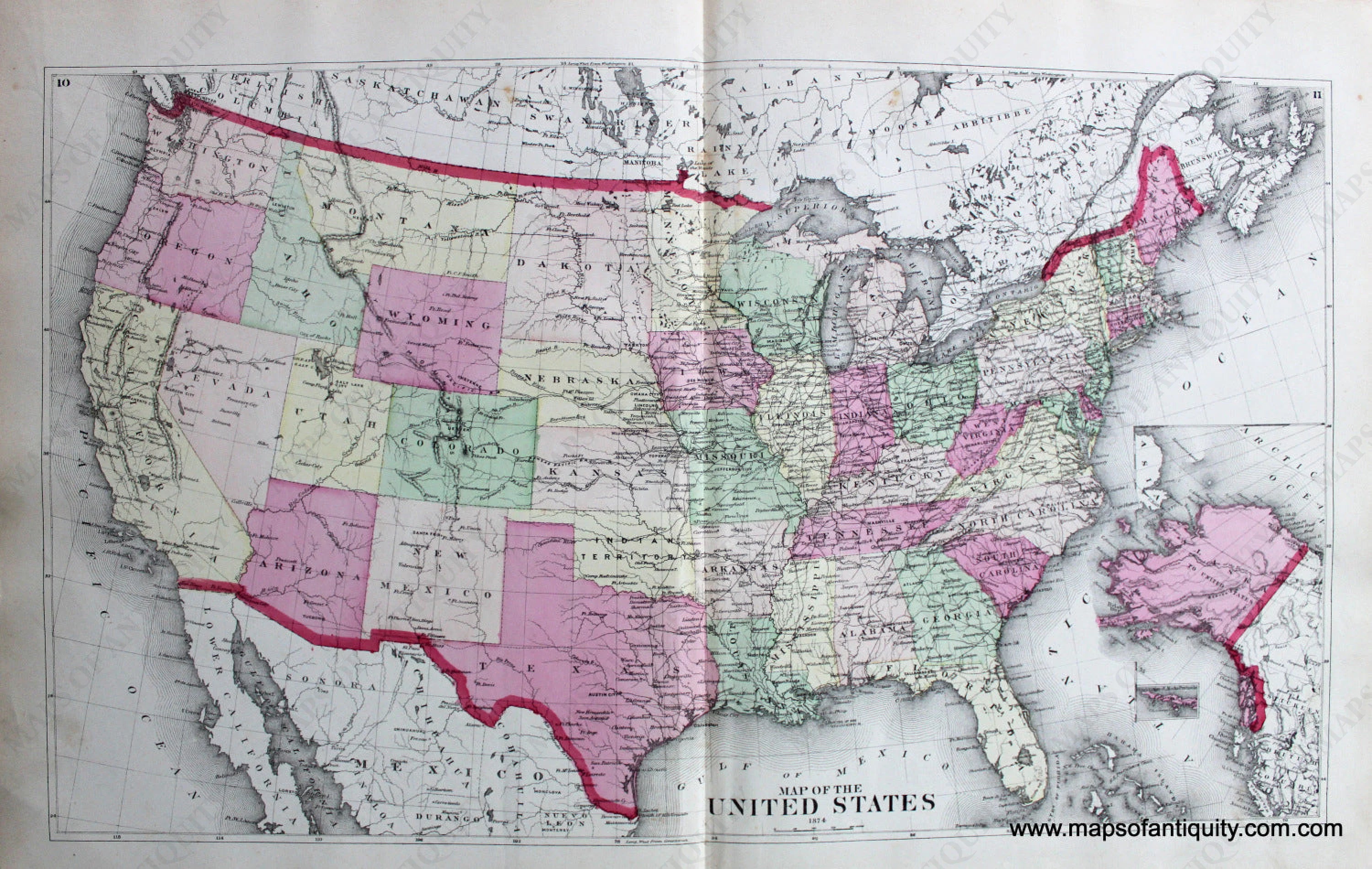 1874 - Map of the United States - Antique Map – Maps of Antiquity