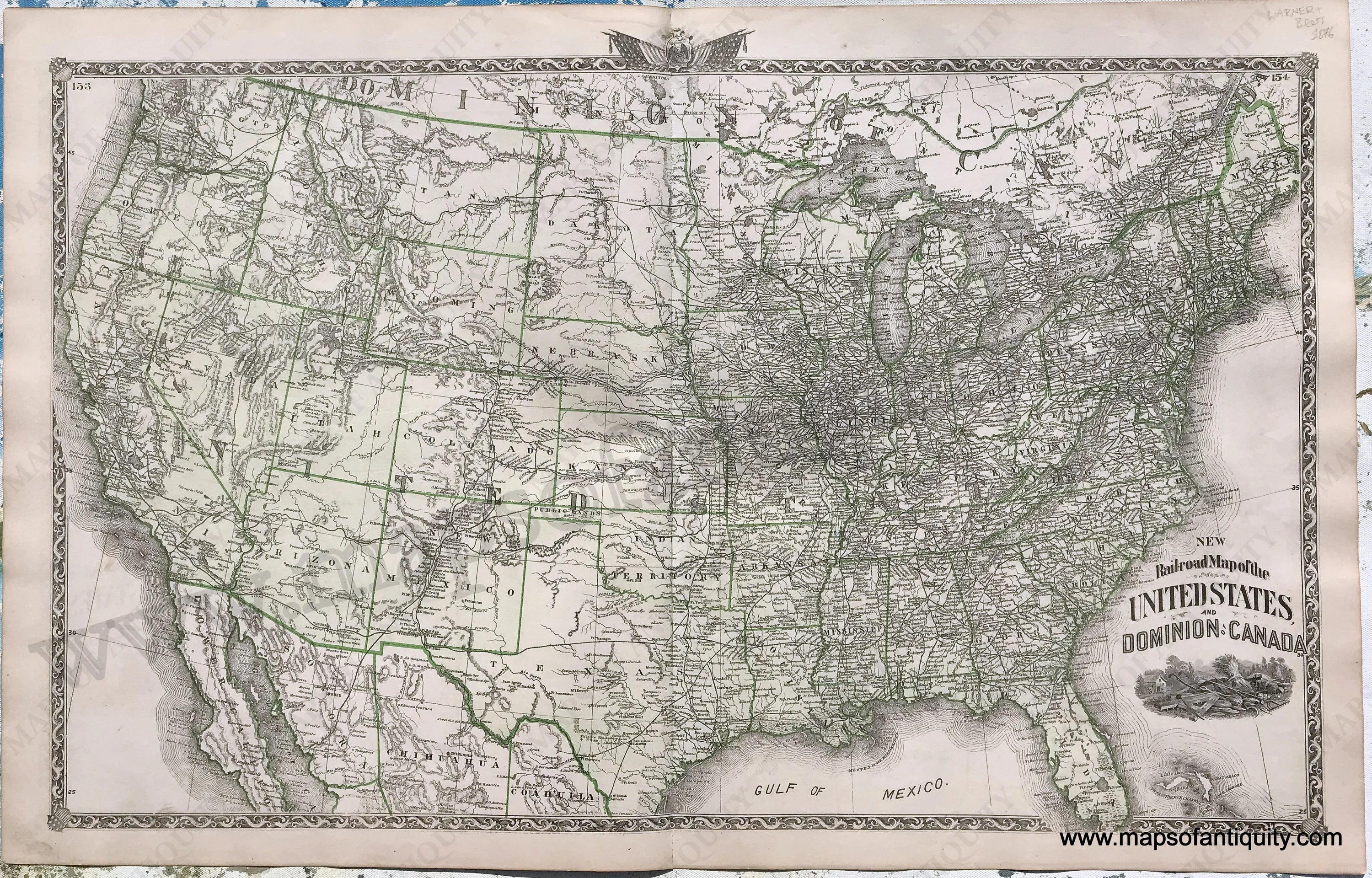 1876 - Sheet with three maps: New Railroad Map of the United States an ...