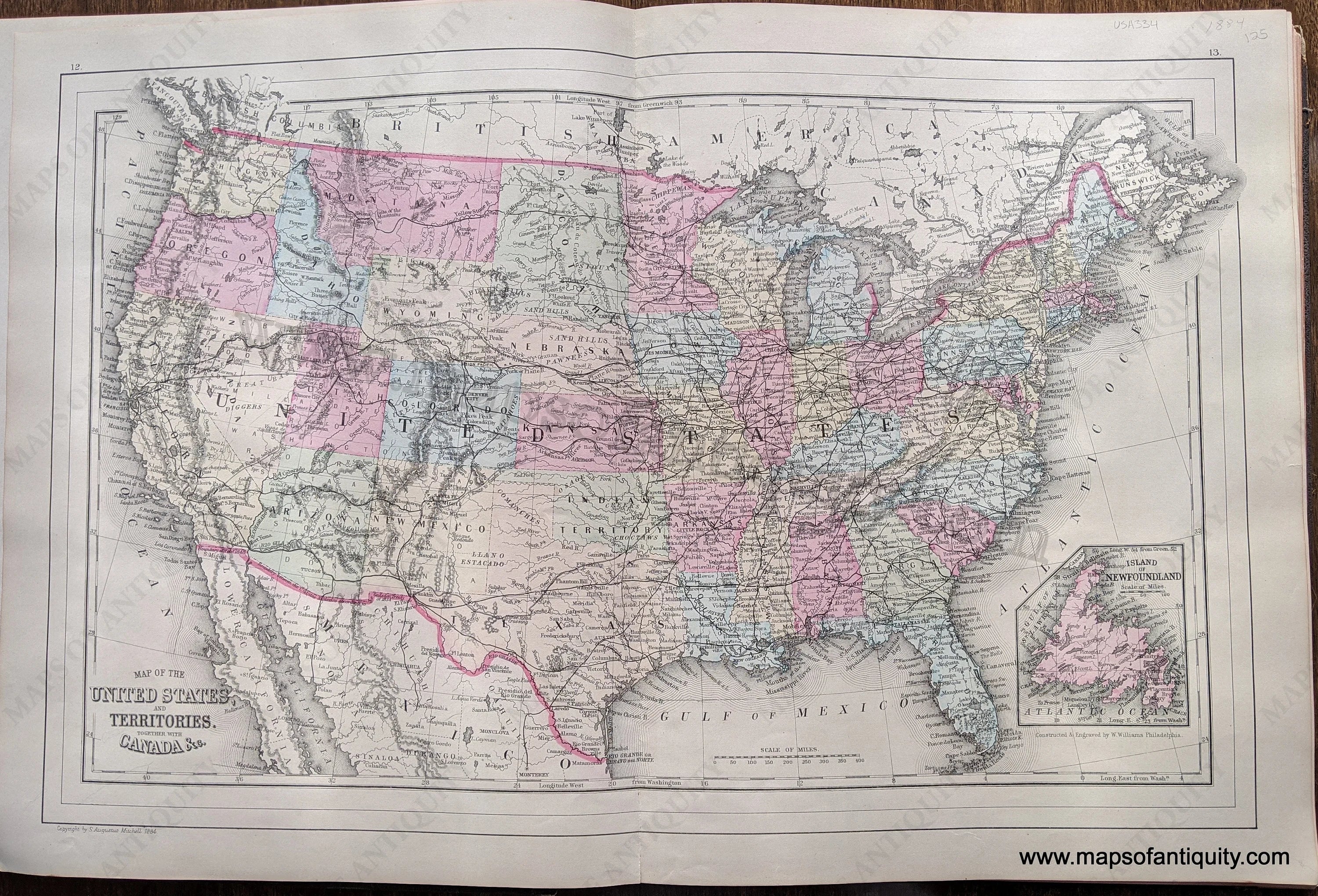 1884 - Map of the United States and Territories. Together with Canada ...