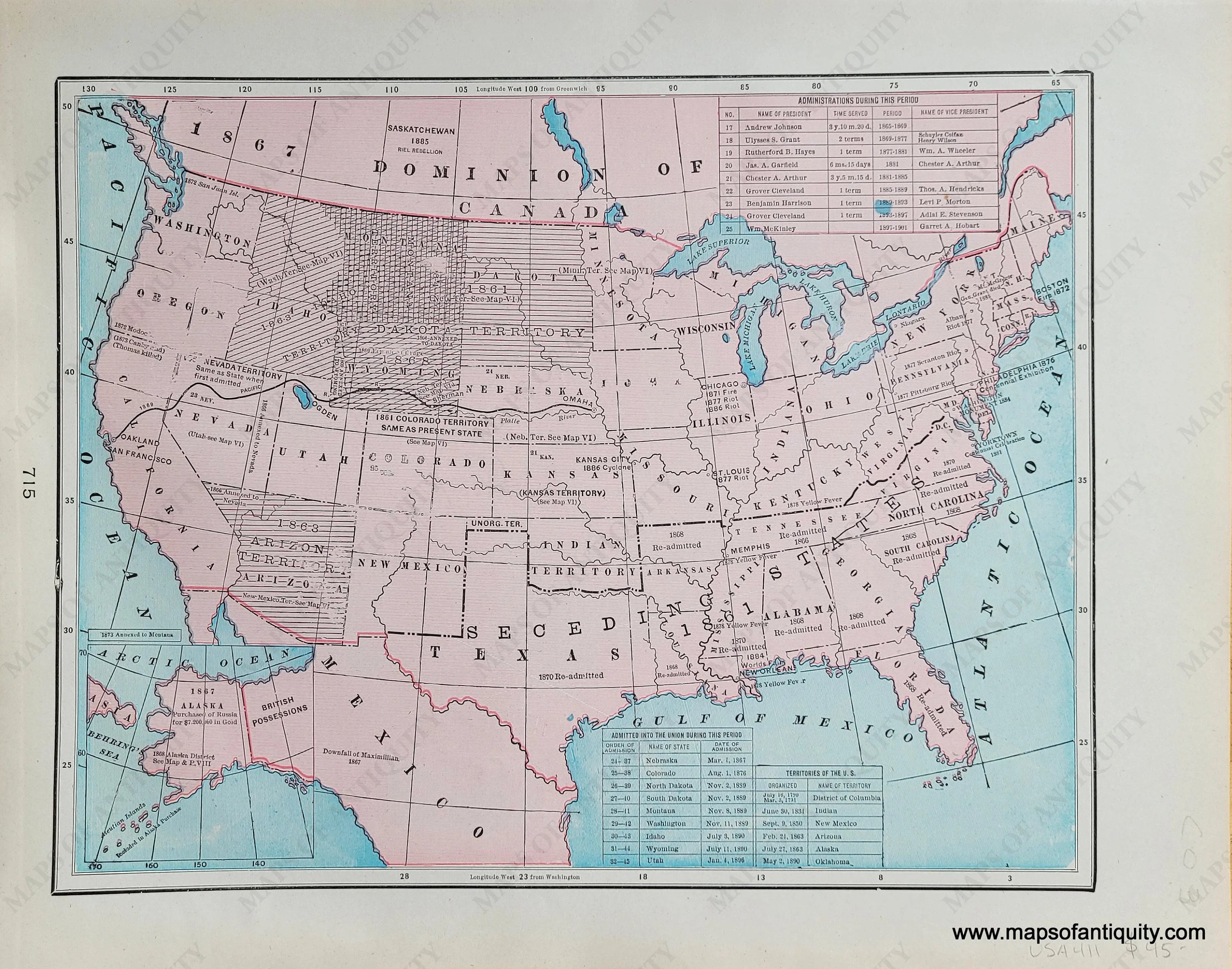 1903 - United States from 1860 to 1900 - Antique Map – Maps of Antiquity