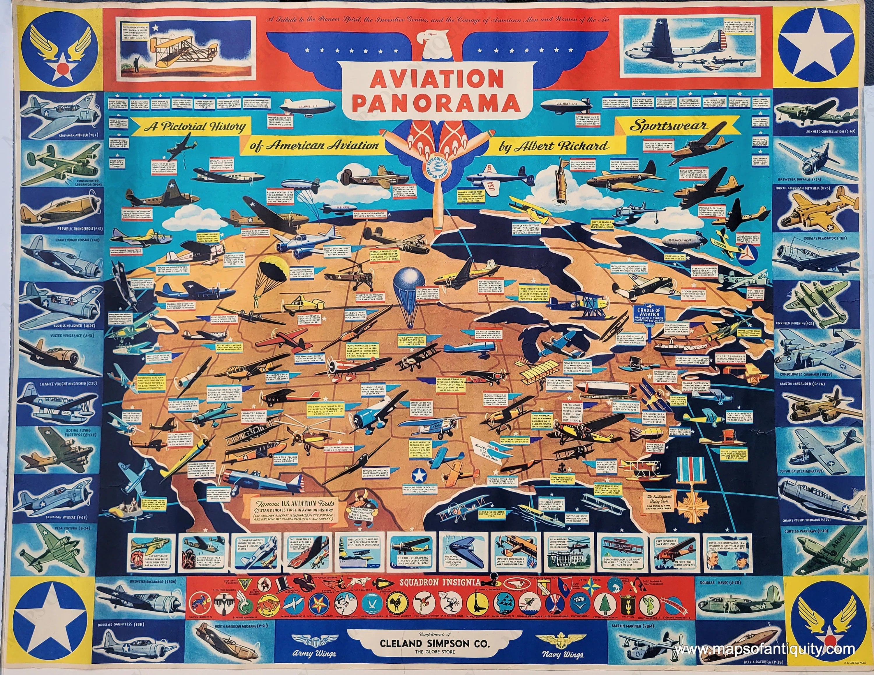 1943 - Aviation Panorama - Antique Map – Maps of Antiquity