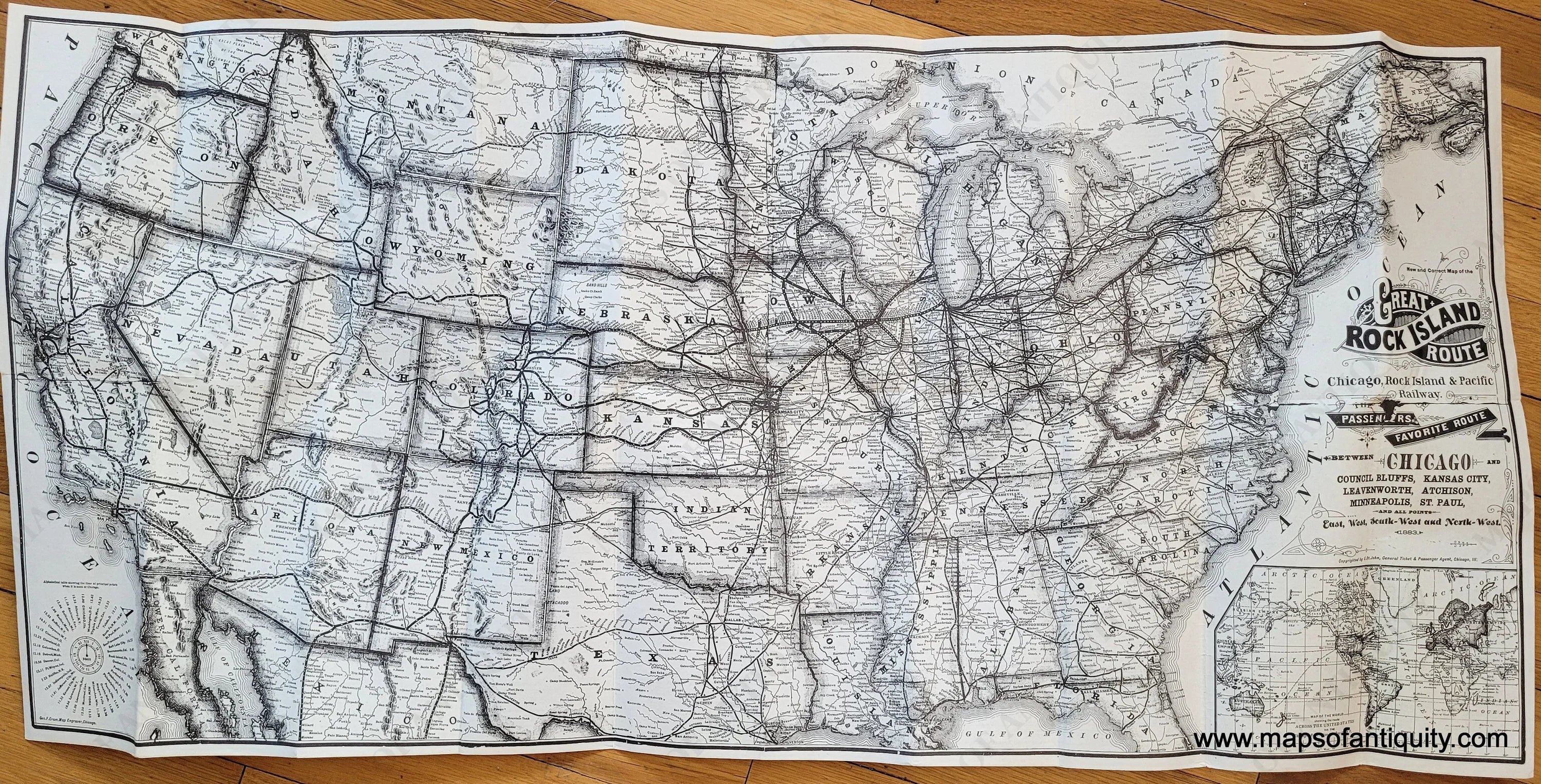 1883/1973 - New and Correct Map of the Great Rock Island Route - Antiq ...