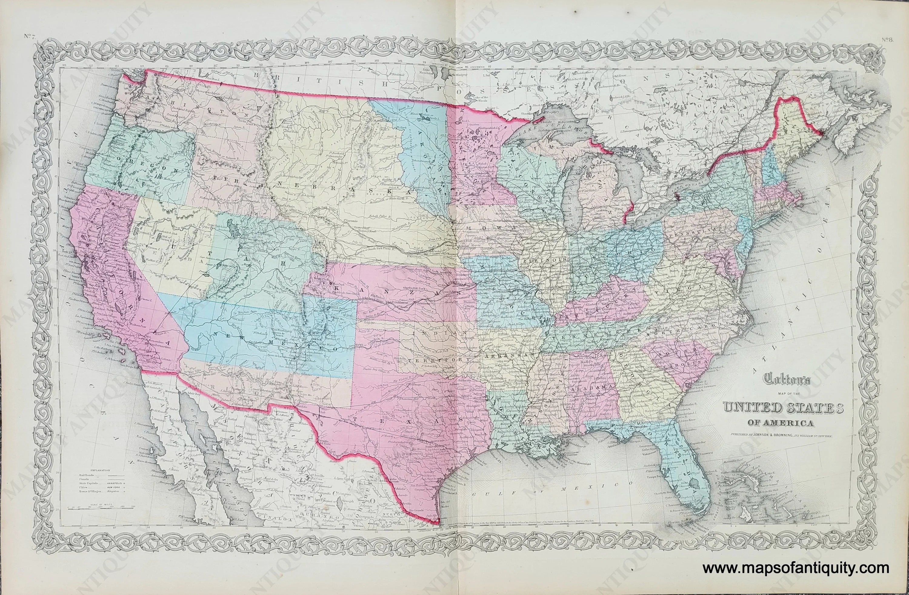 1859 Genuine Antique Map Colton's Map of the United States of America ...
