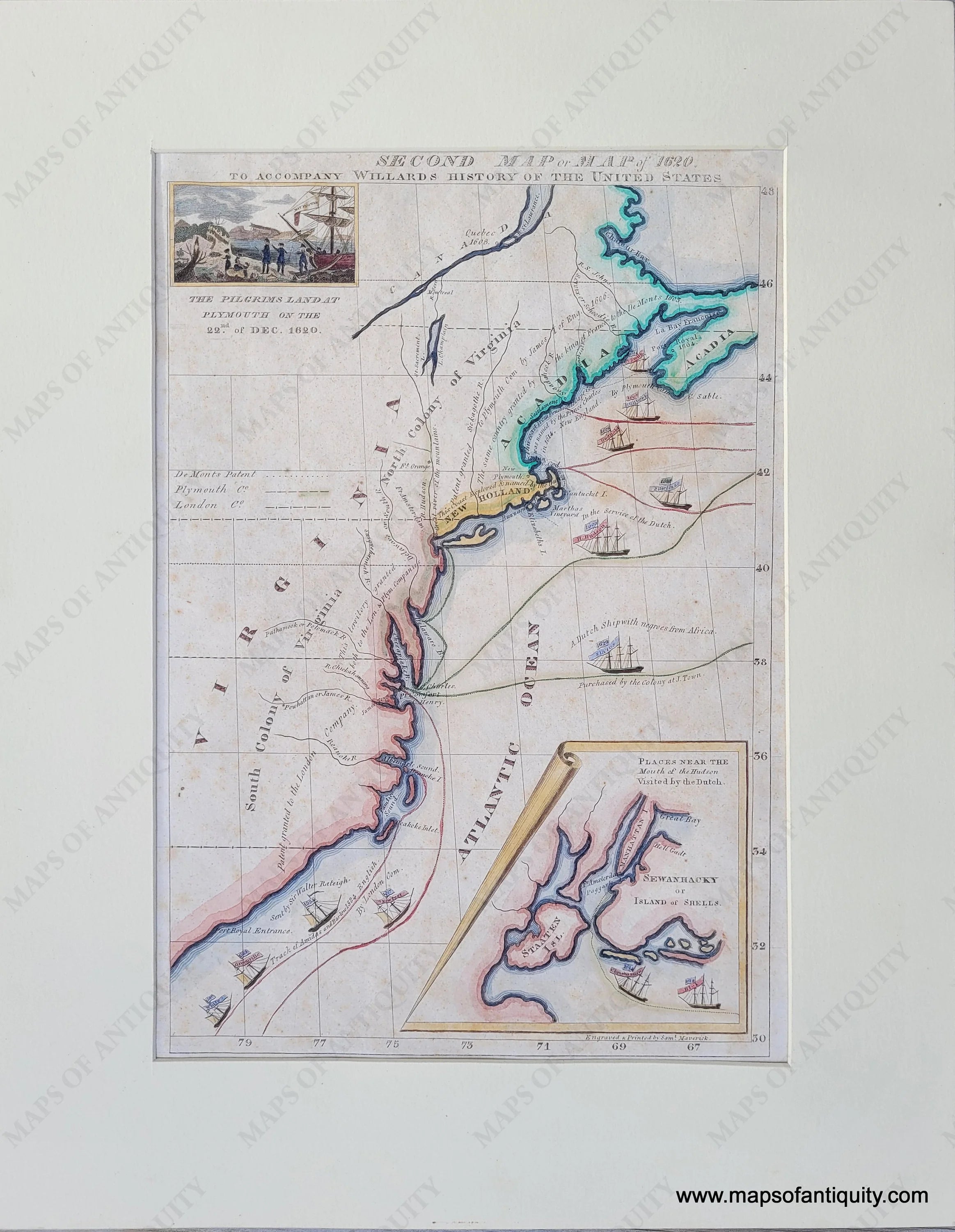 1829 Genuine Antique Map Second Map of Map of 1620. To Accompany ...