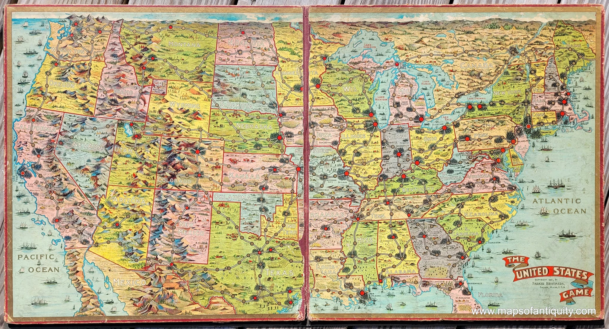 United States Map Board Games Vintage 1960 GAME OF THE STATES Milton