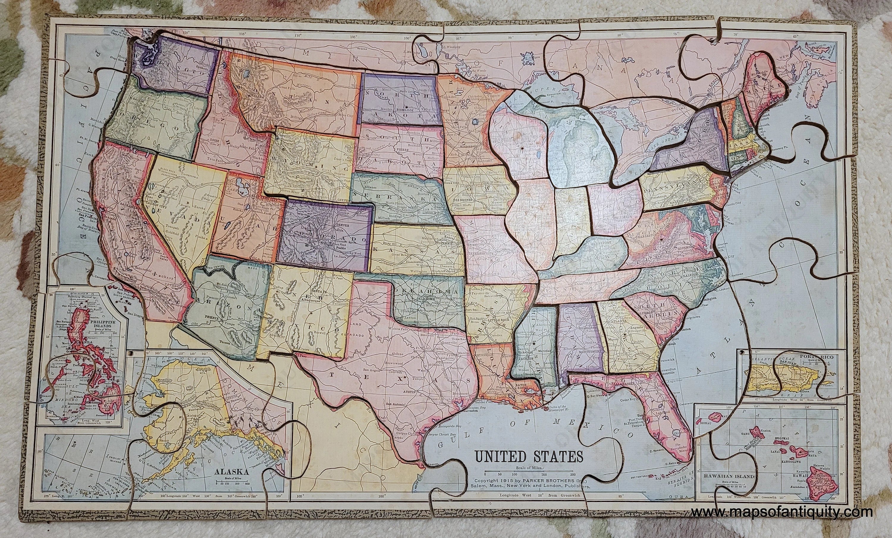 1915 Genuine Antique Puzzle Map United States Puzzle Map – Maps of ...