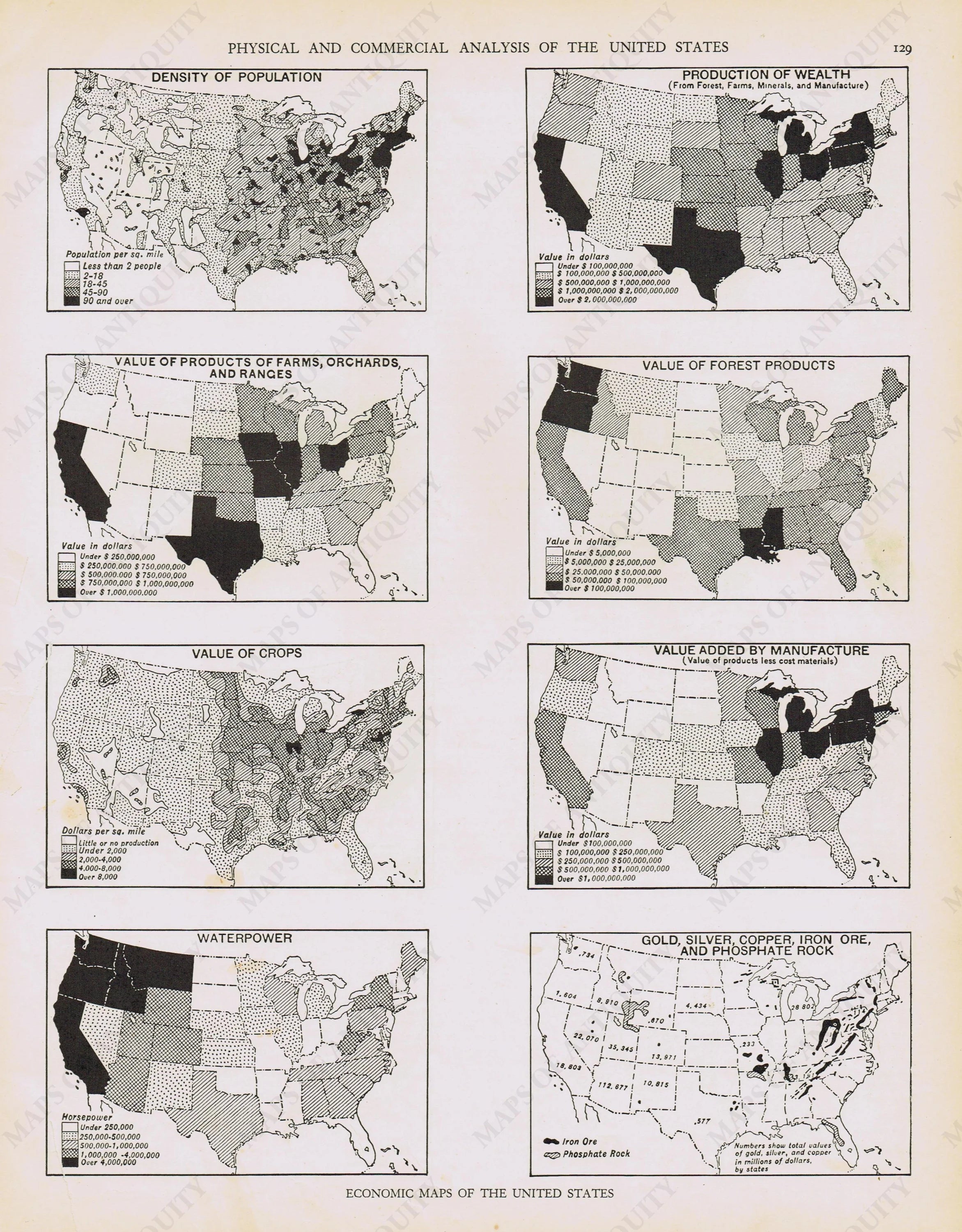 1940 Genuine Antique Map Economic Maps of The United States – Maps of ...