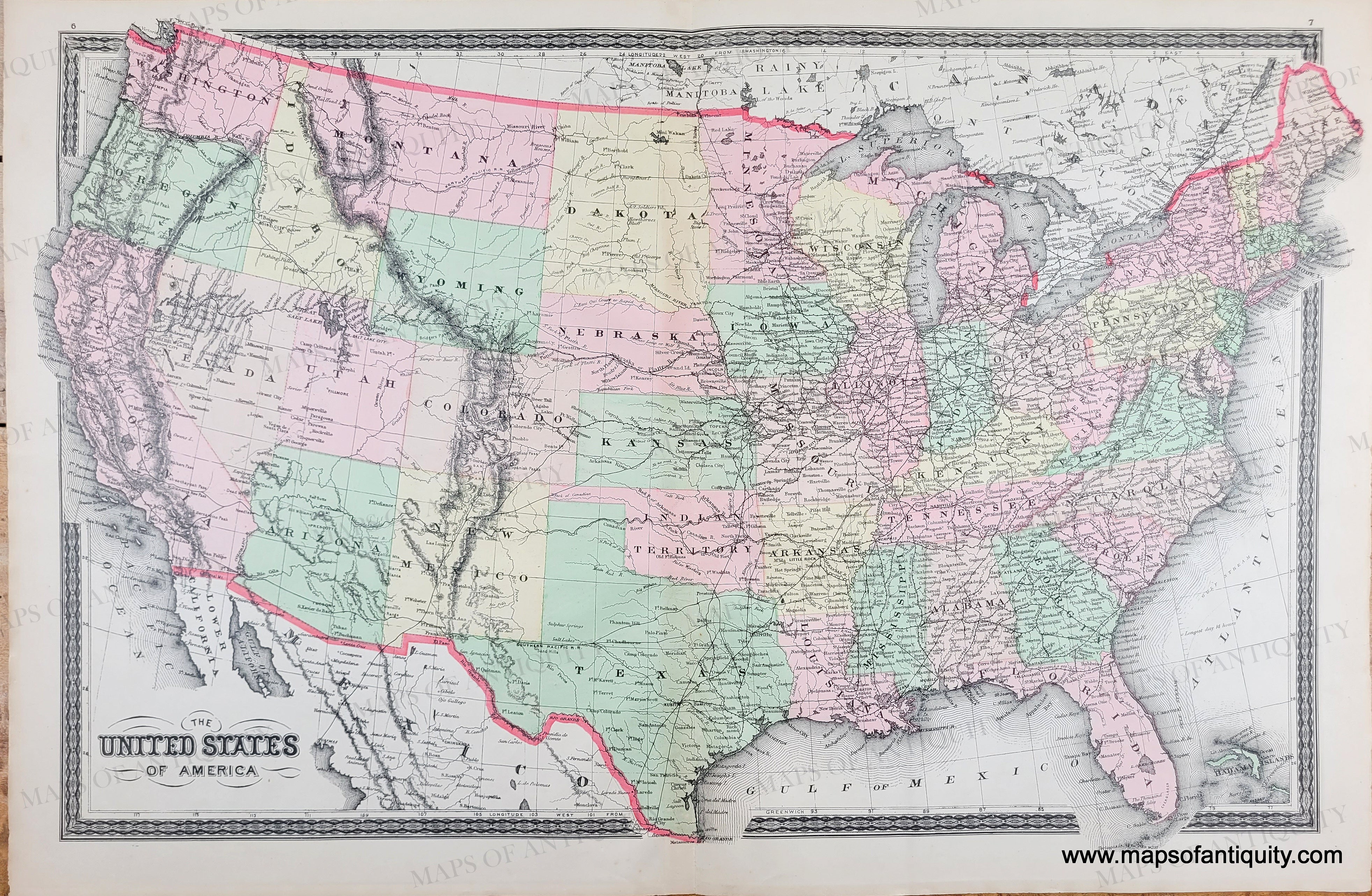 1888 - The United States of America - Genuine Antique Map – Maps of ...
