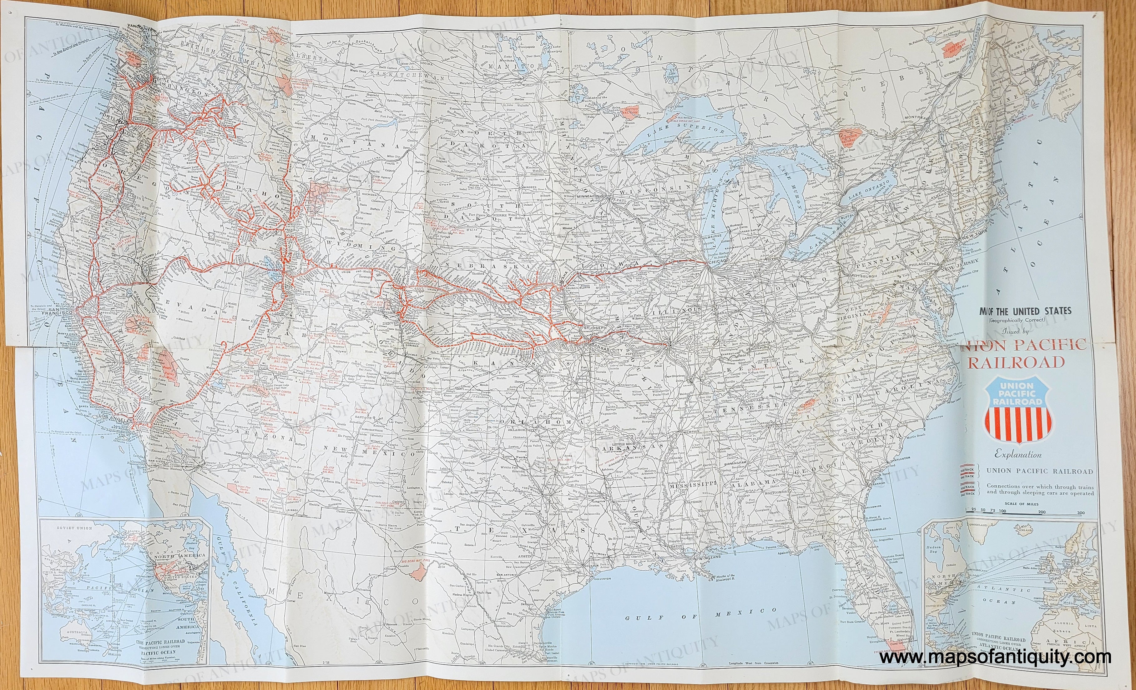 1958 - Map of the United States (Geographically Correct) Issued by Uni ...