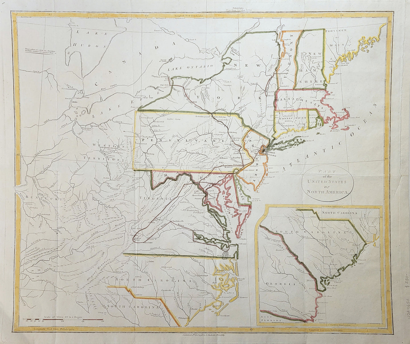 1798 - Part of the United States of North America - Genuine Antique Ma ...