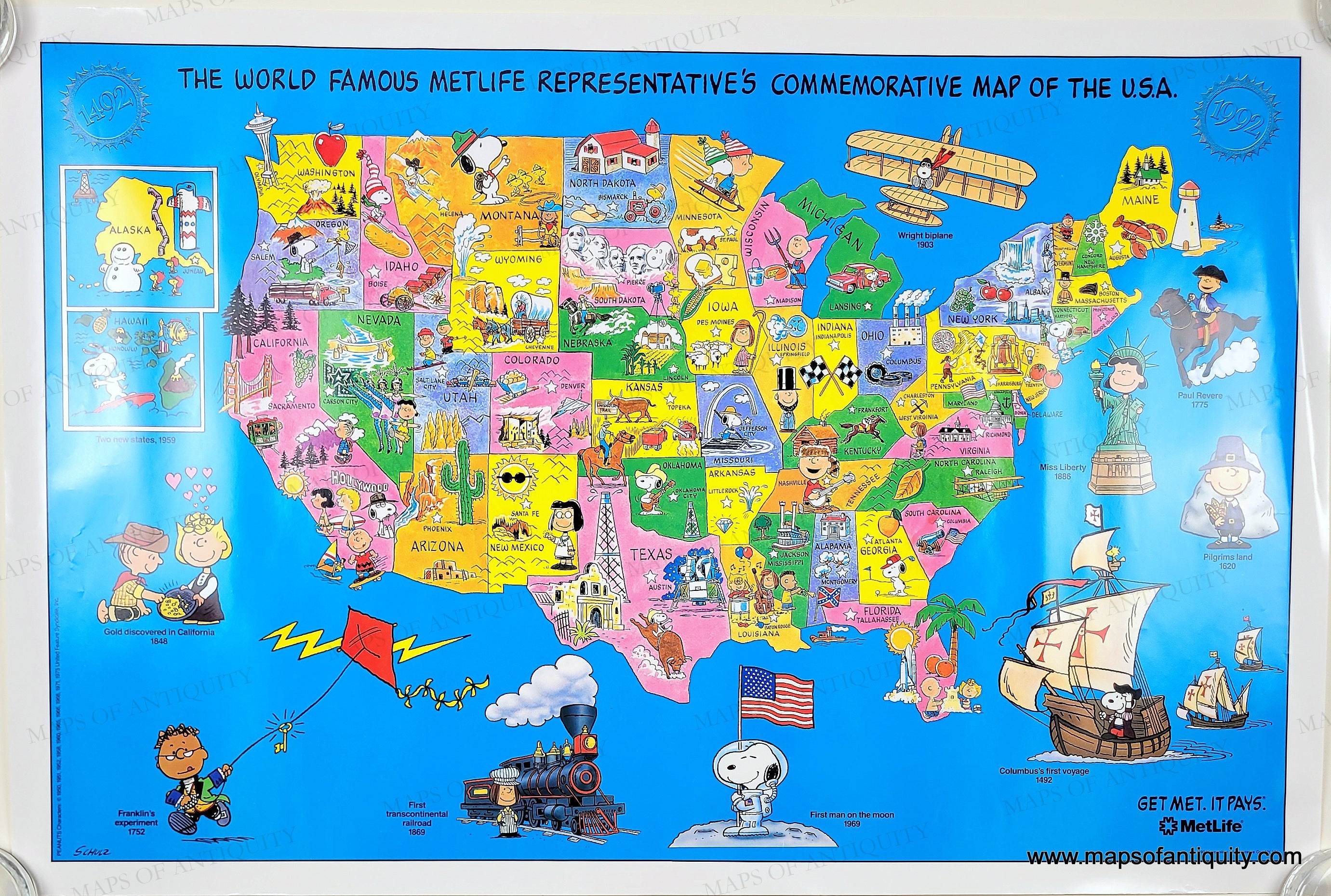 1992 - The World Famous MetLife Representative’s Commemorative Map of – Maps of Antiquity