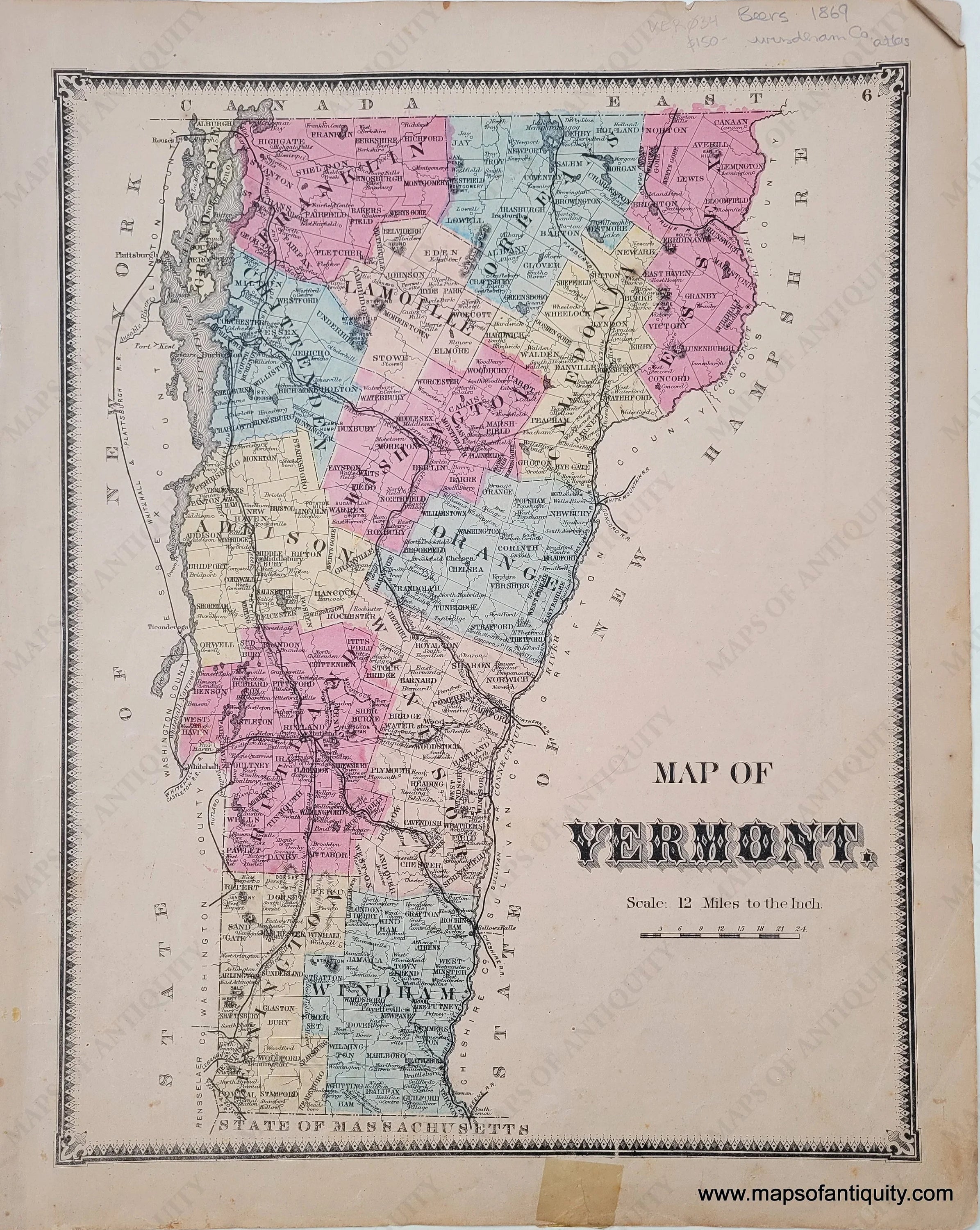 1869 - Map of Vermont - Antique Map – Maps of Antiquity