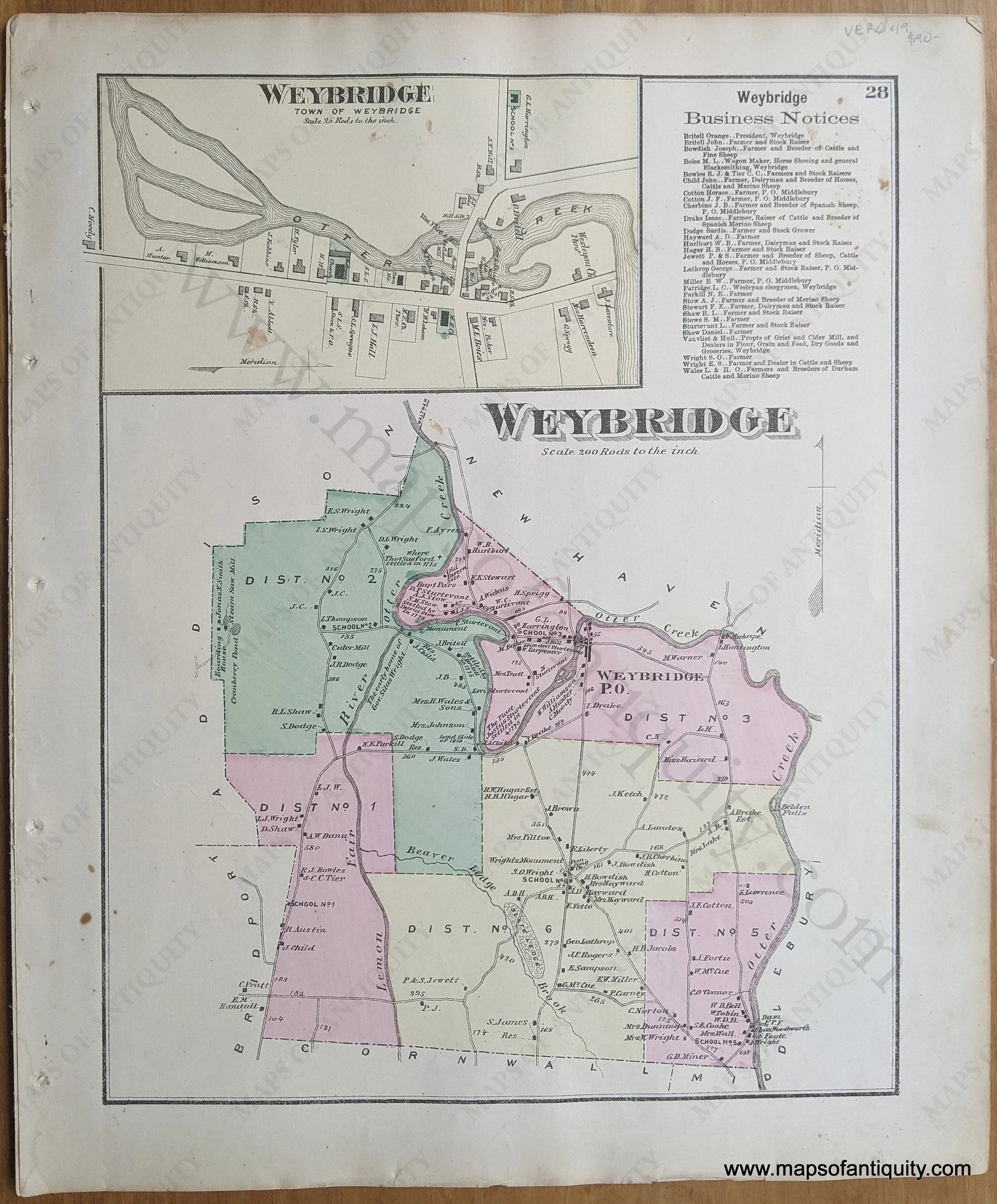 1871 - Weybridge, Weybridge Town of, VT - Vermont - Antique Map – Maps ...