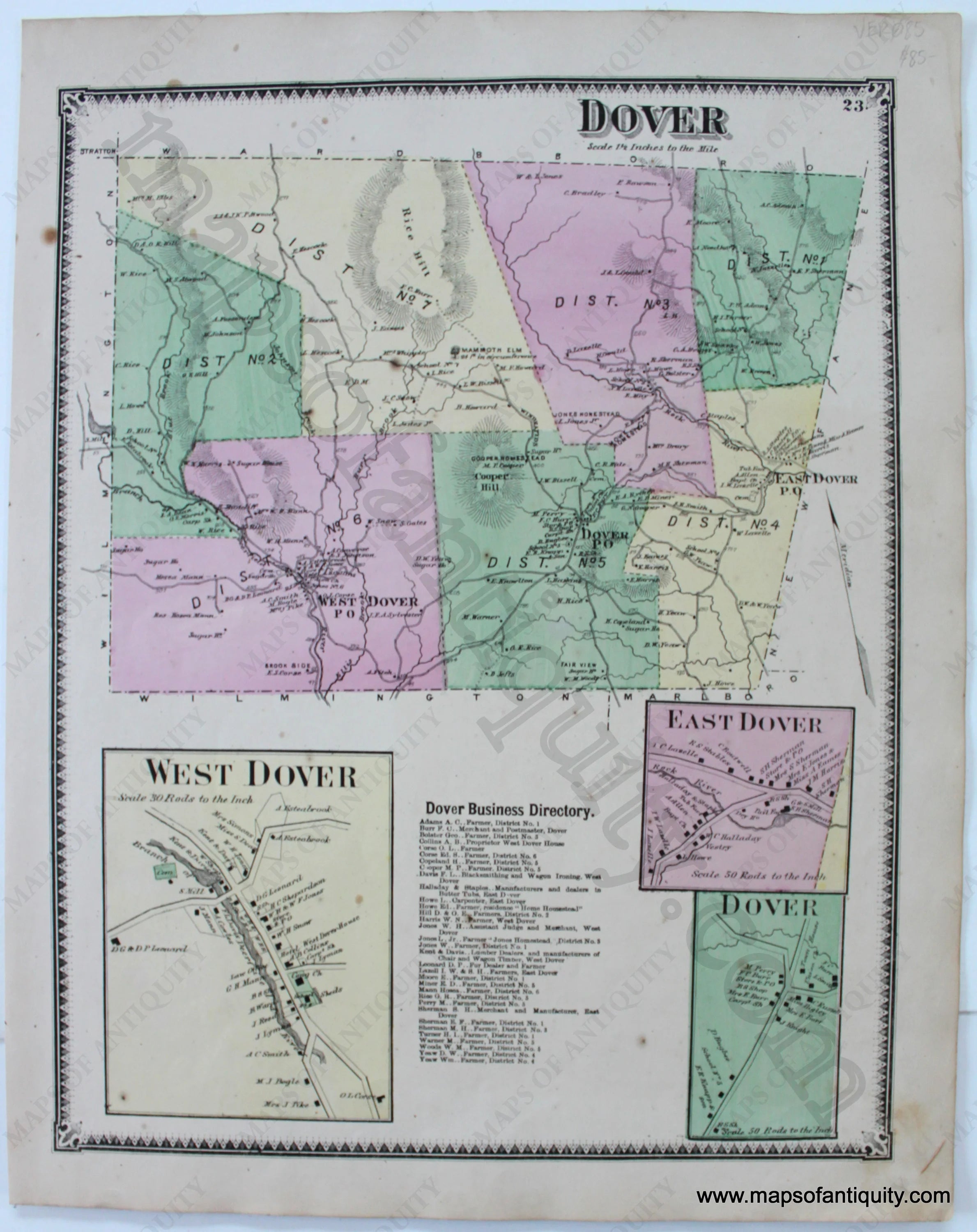 1869 - Dover, VT - Vermont - Antique Map – Maps of Antiquity
