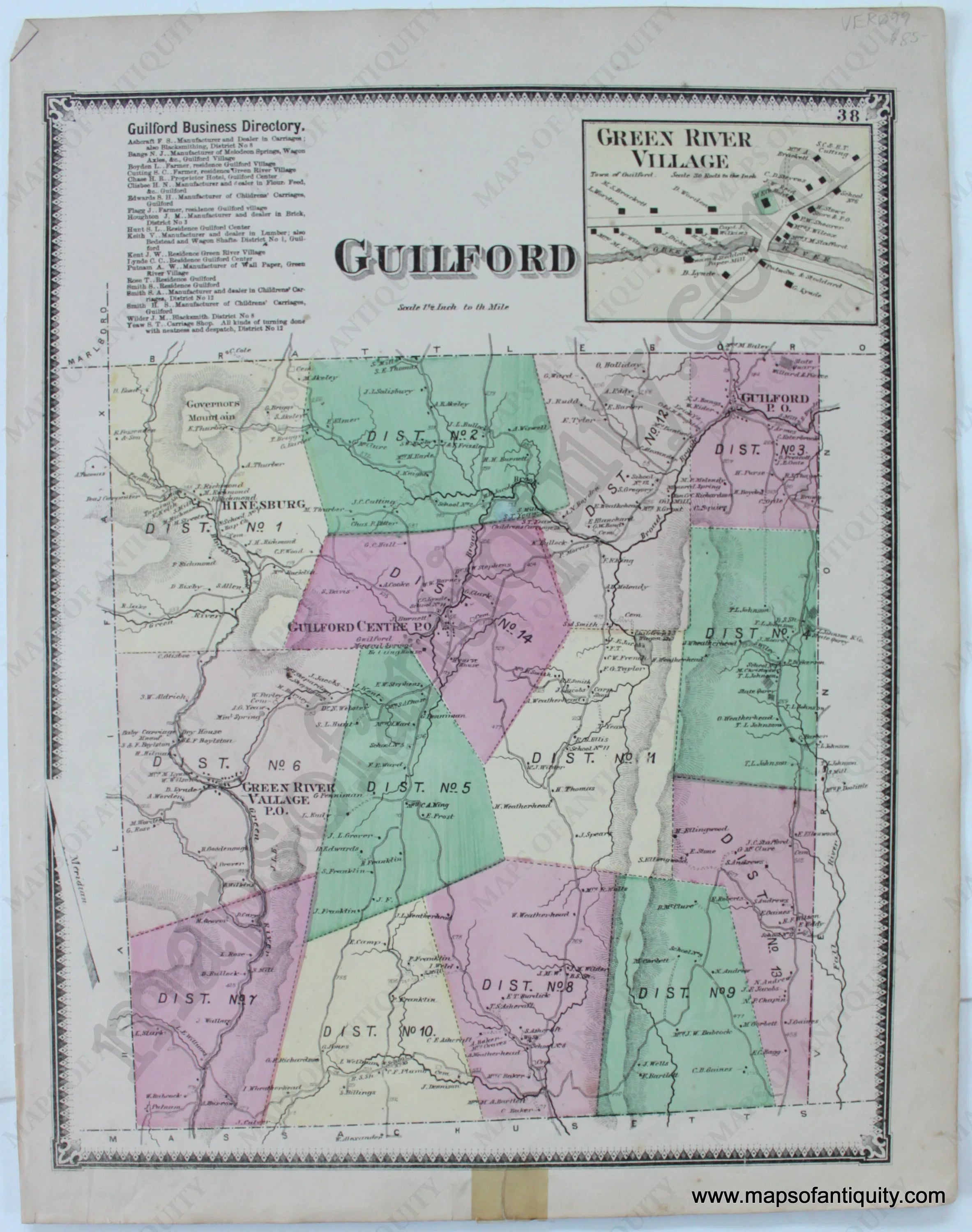 1869 - Guilford, VT - Vermont - Antique Map – Maps of Antiquity