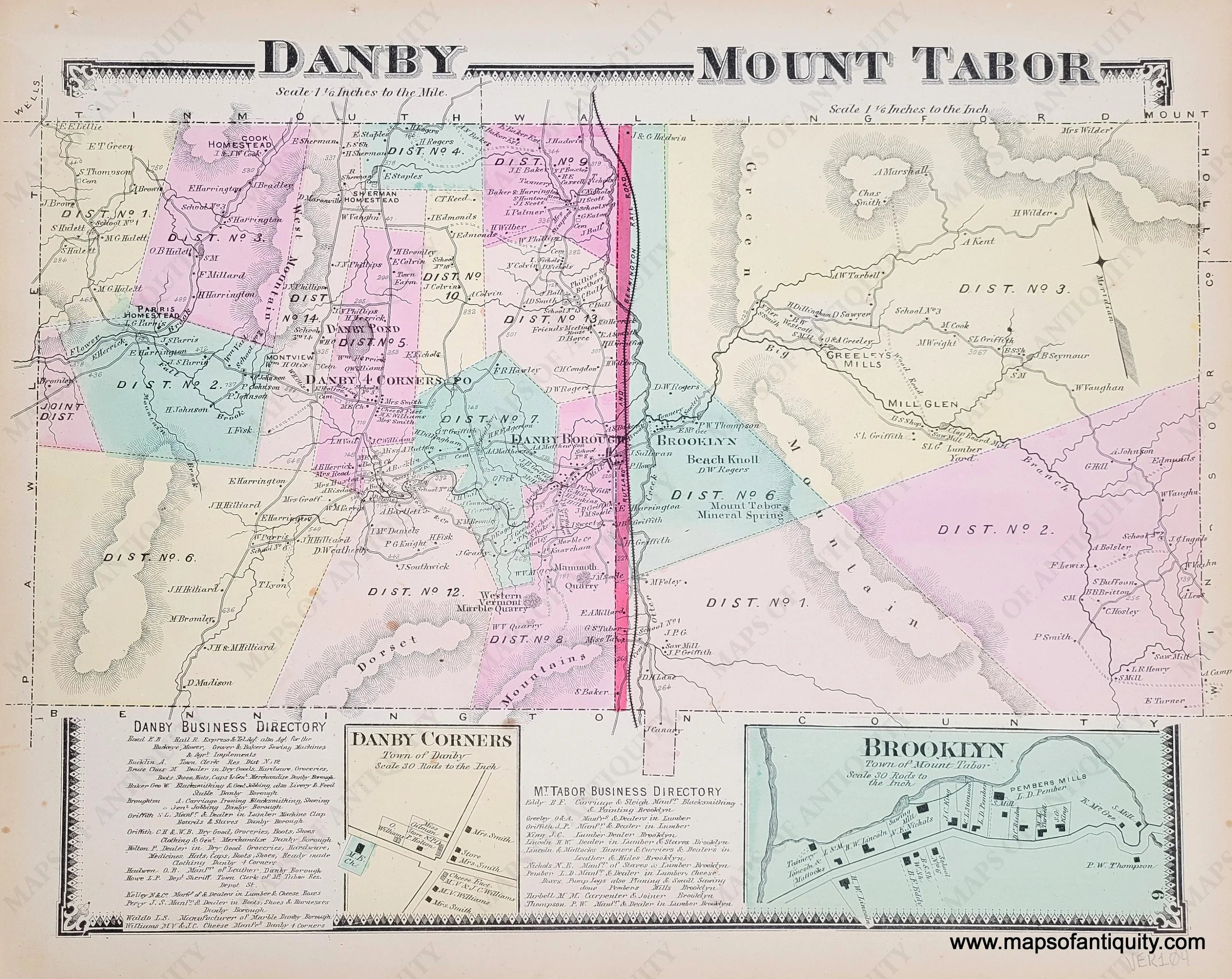 1869 - Danby & Mount Tabor, VT - Vermont - Antique Map – Maps of Antiquity