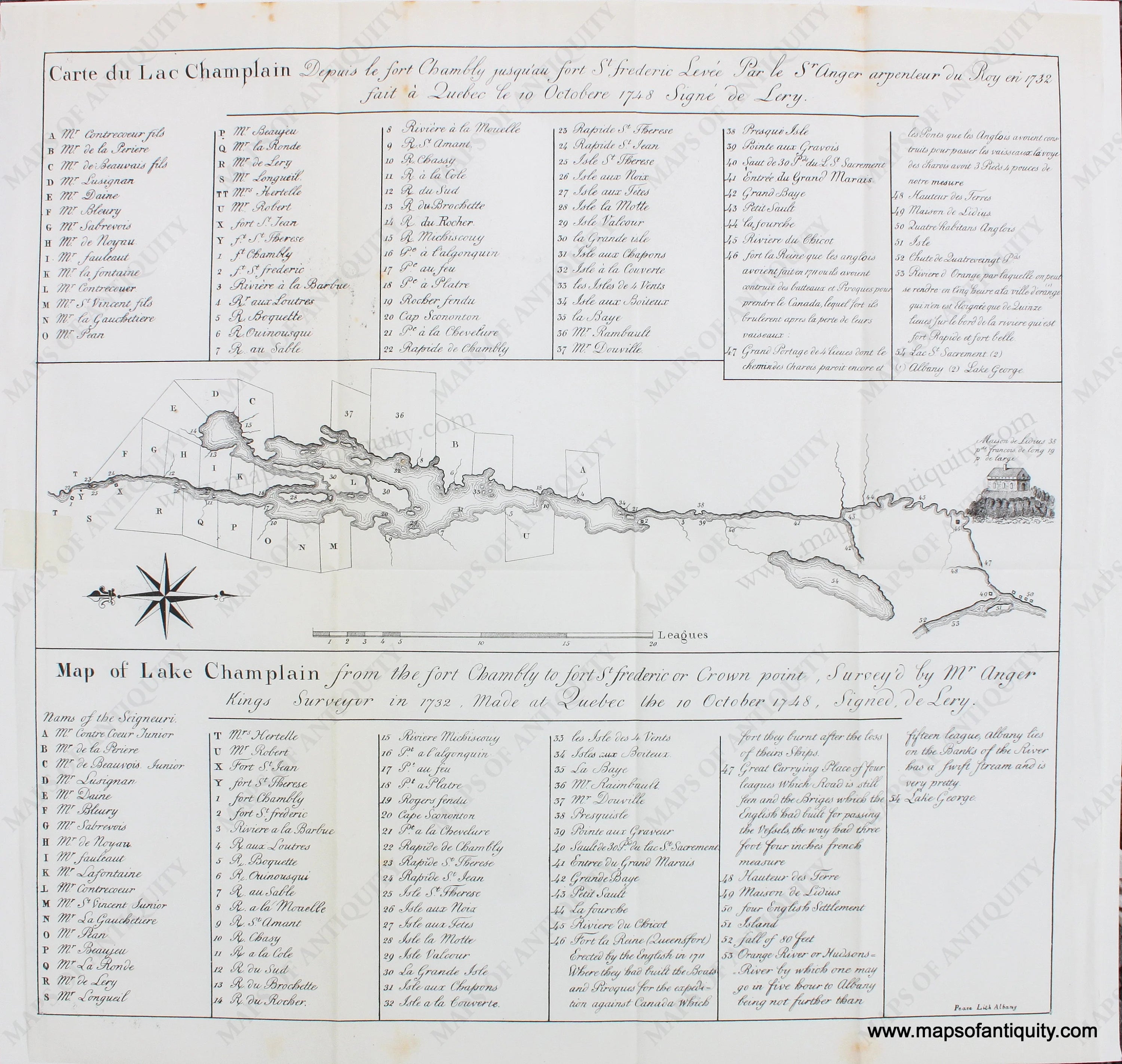1850 - Carte du Lac Champlain/Map of Lake Champlain (uncolored) - Anti ...
